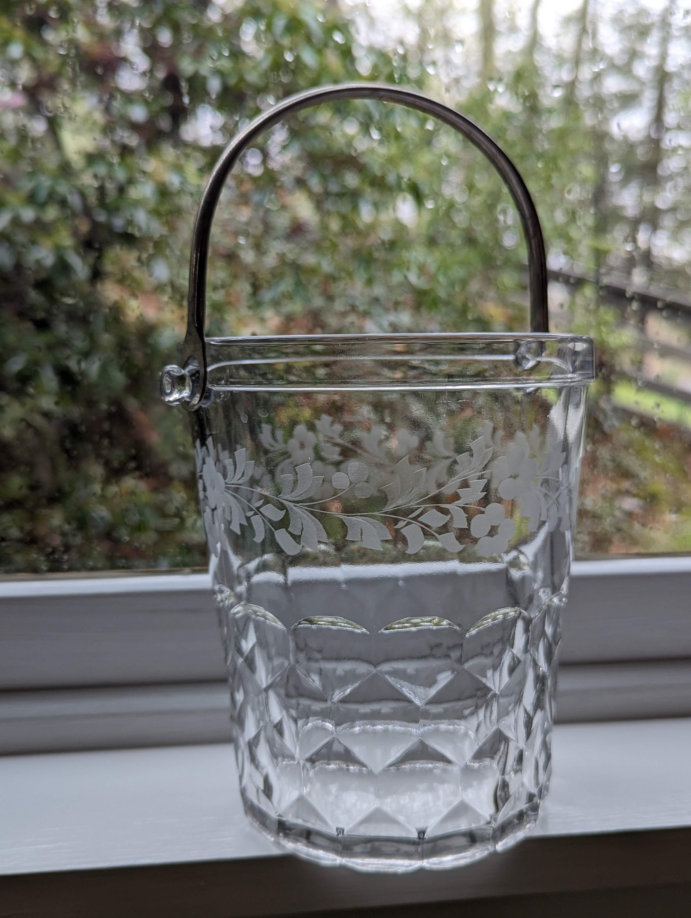 Vintage Etched Glass Ice Bucket Floral Etched Glass Bucket - Etsy