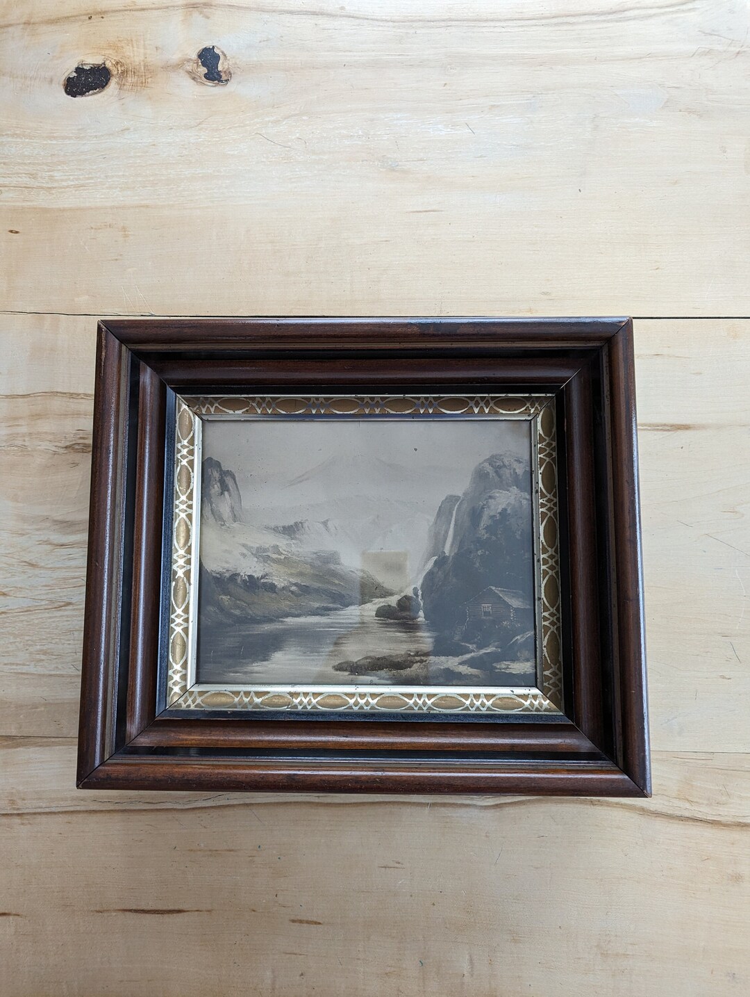 Victorian Wood Frame With Antique Art, Cabin in the Woods Art With 19th ...