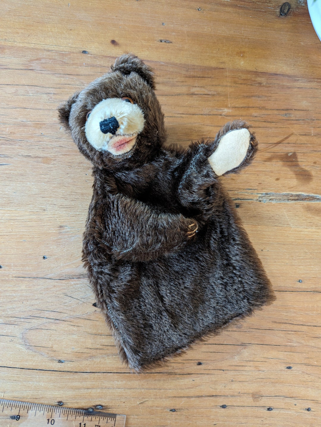STEIFF Vintage Brown Tedyy Bear Hand Puppet 1960' Rare Steiff Mohair ...
