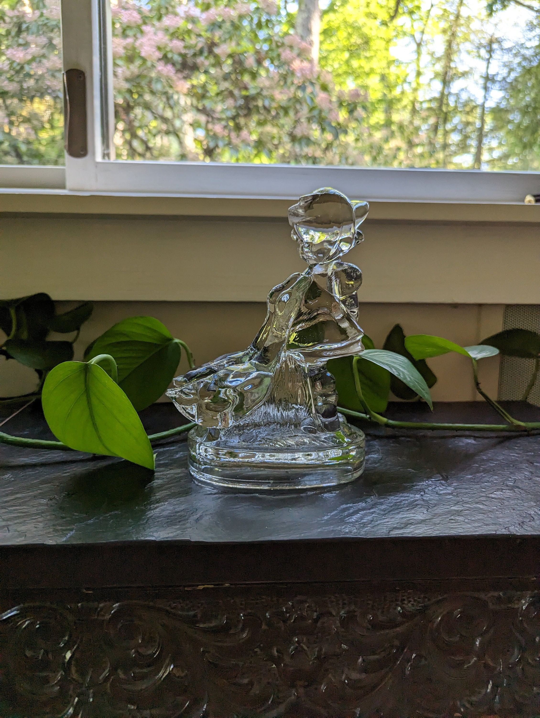 Vintage Glass Girl With Goose Figurine, L. E Smith Glass Hummel Style ...