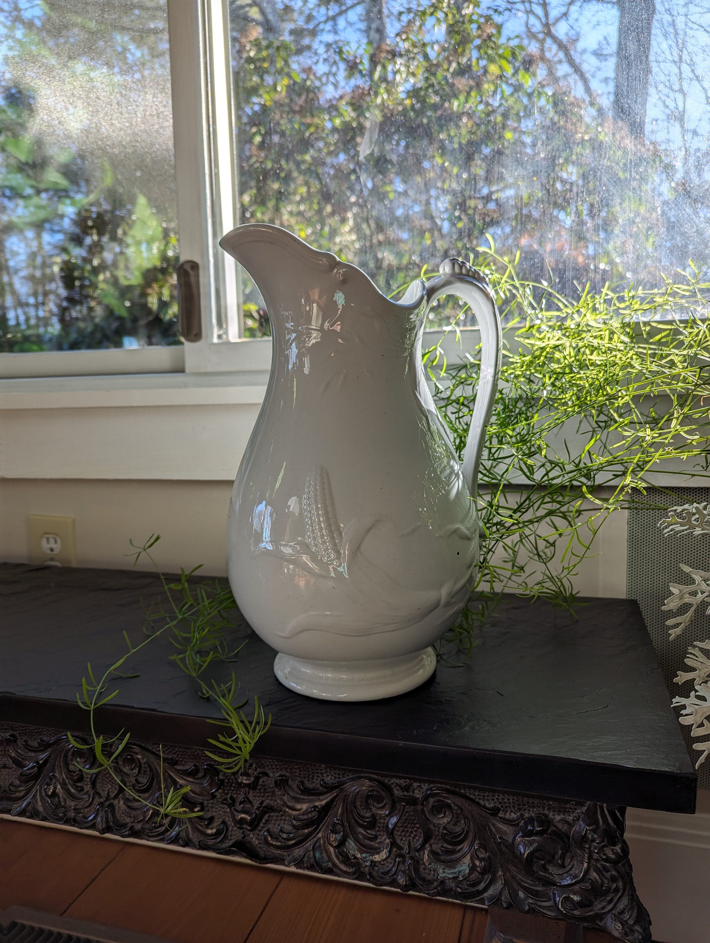 Large Antique White Davenport Ironstone Pitcher With Corn and Oats ...