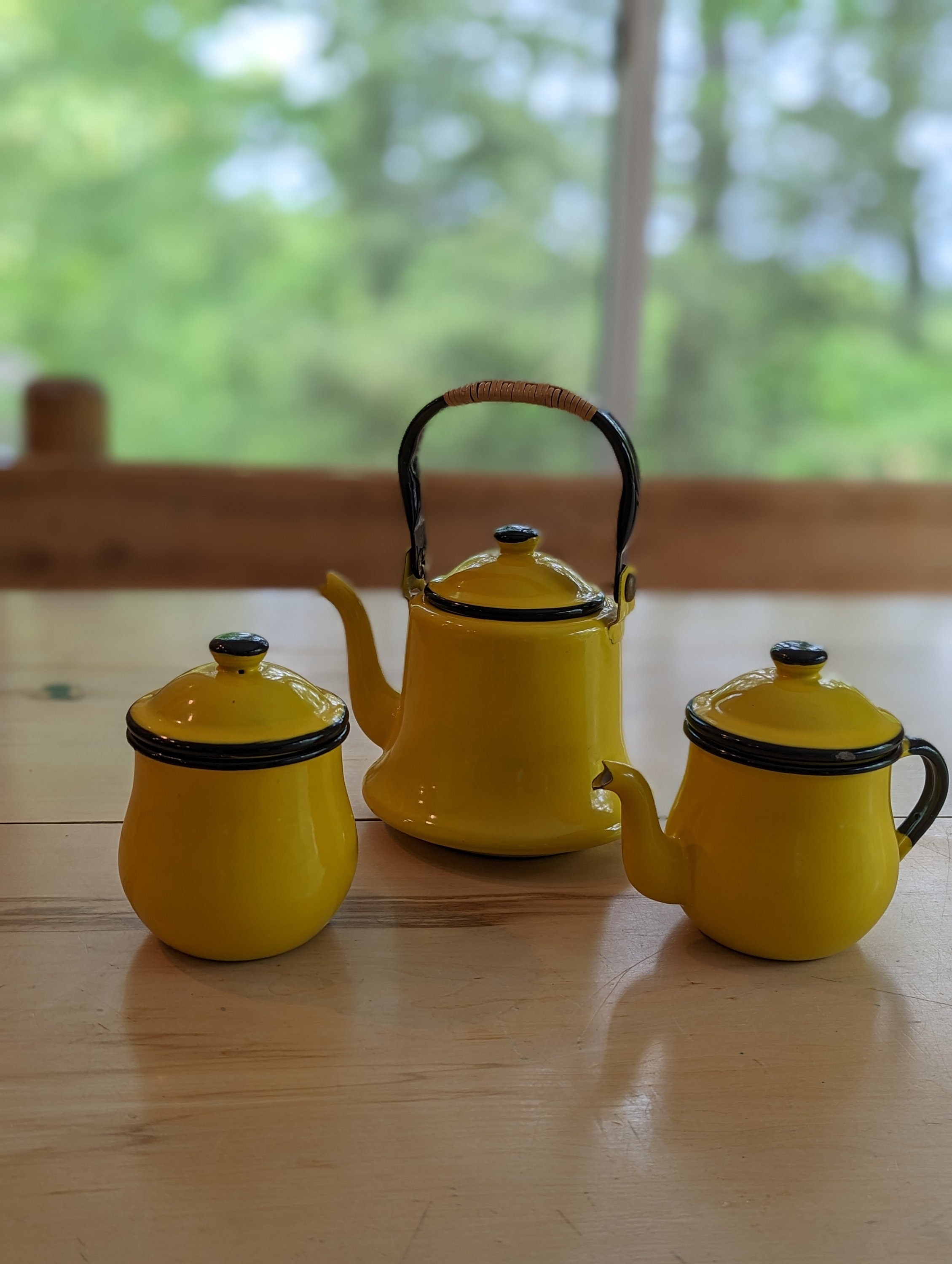 Yellow Enamelware Teapot Set Asahi Japan Yellow Teapot Sugar - Etsy