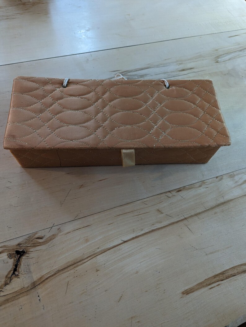 Quilted Vintage Glove Box, Quilted Sating Peach Rectangular Storage Box ...