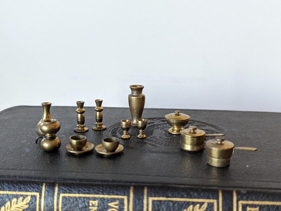 Miniature Brass Vintage Cooking Pot Set, Doll House Brass Kitchen Items ...