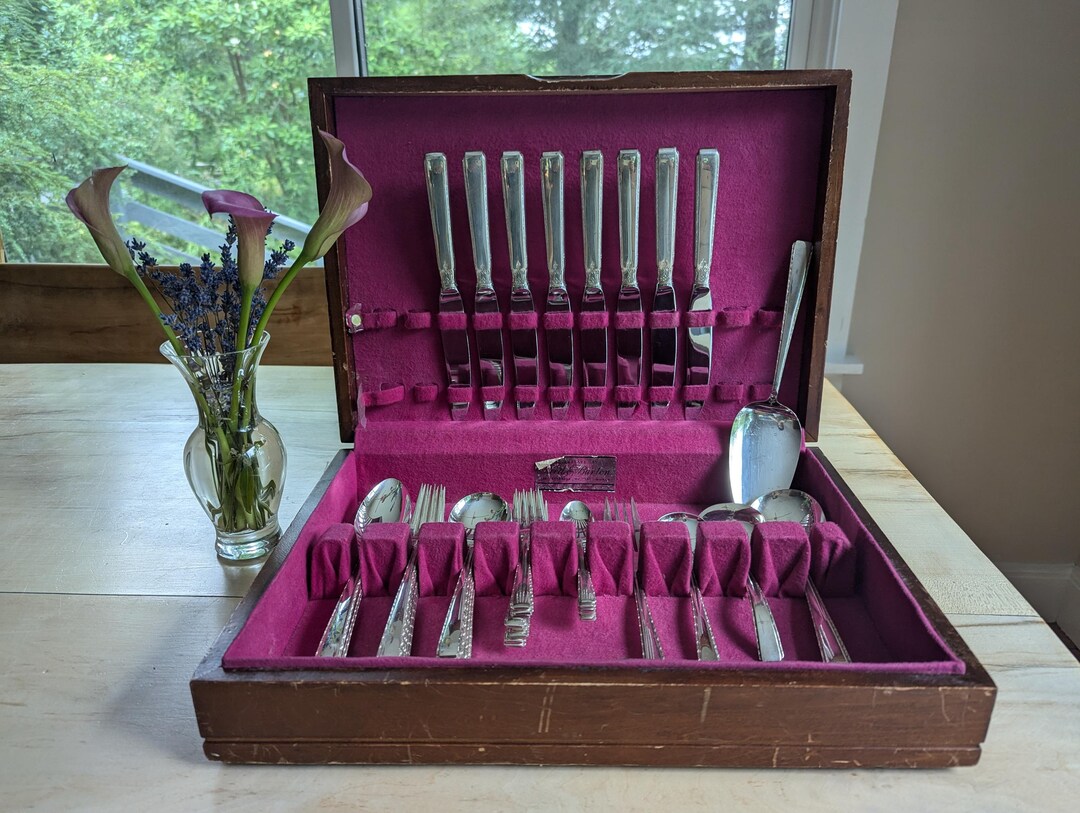 Vintage Flatware Set for 8 Eldan Nickel Silver, Mid-century Flatware Set With Box, 1960 Flatware ...