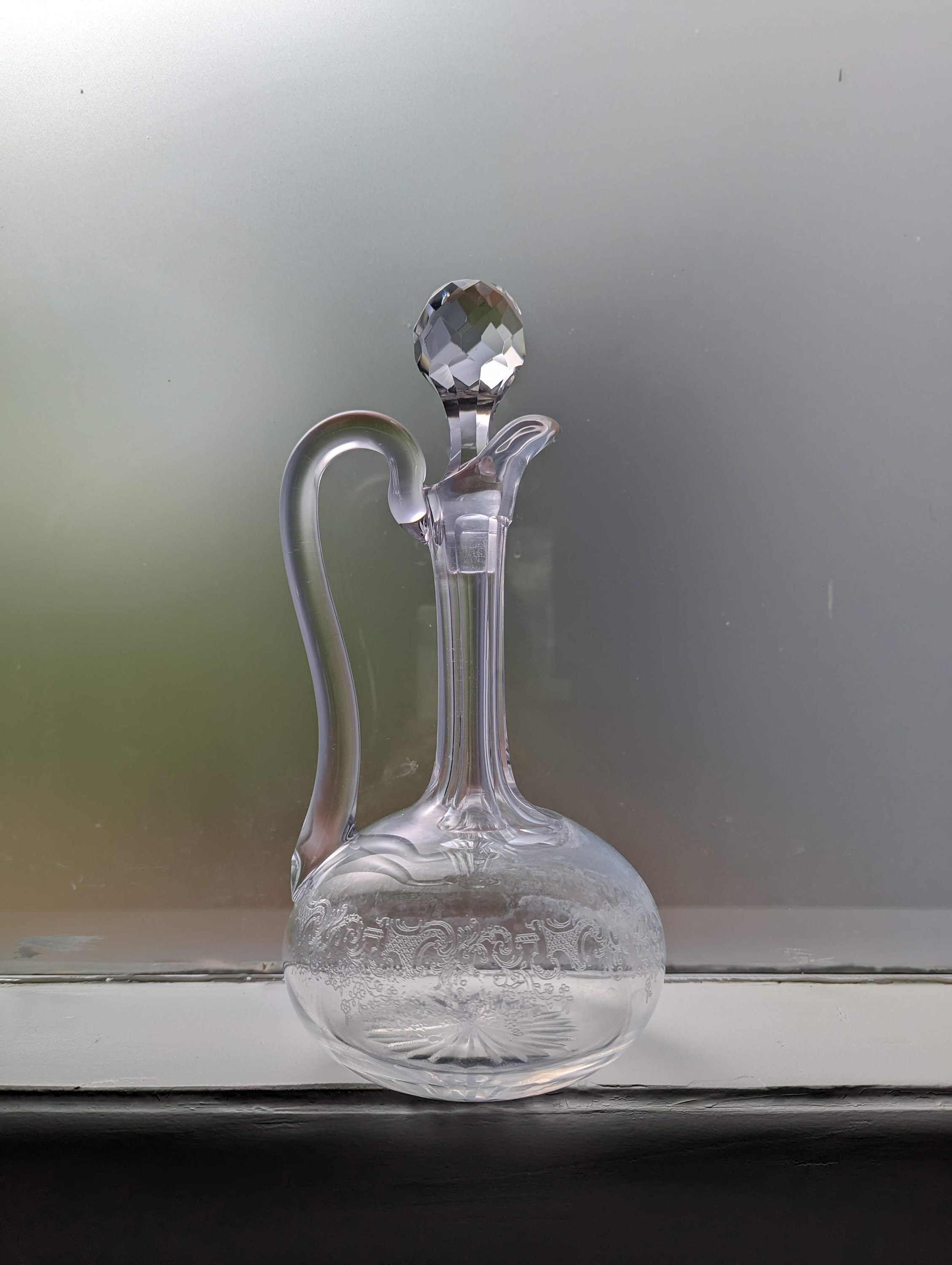 Antique French Etched Glass Long Neck Decanter and Stopper, Victorian ...