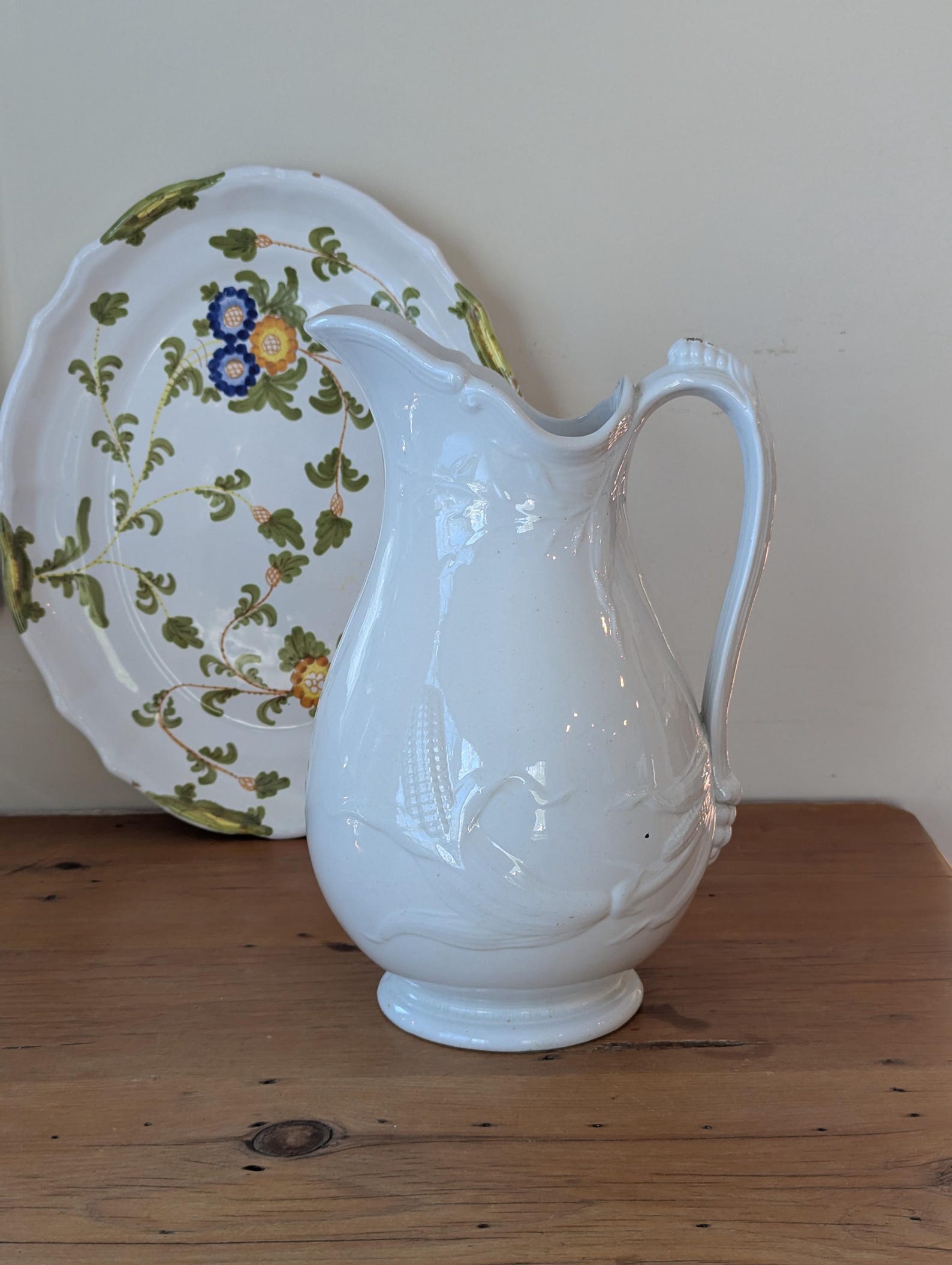 Large Antique White Davenport Ironstone Pitcher With Corn and Oats ...