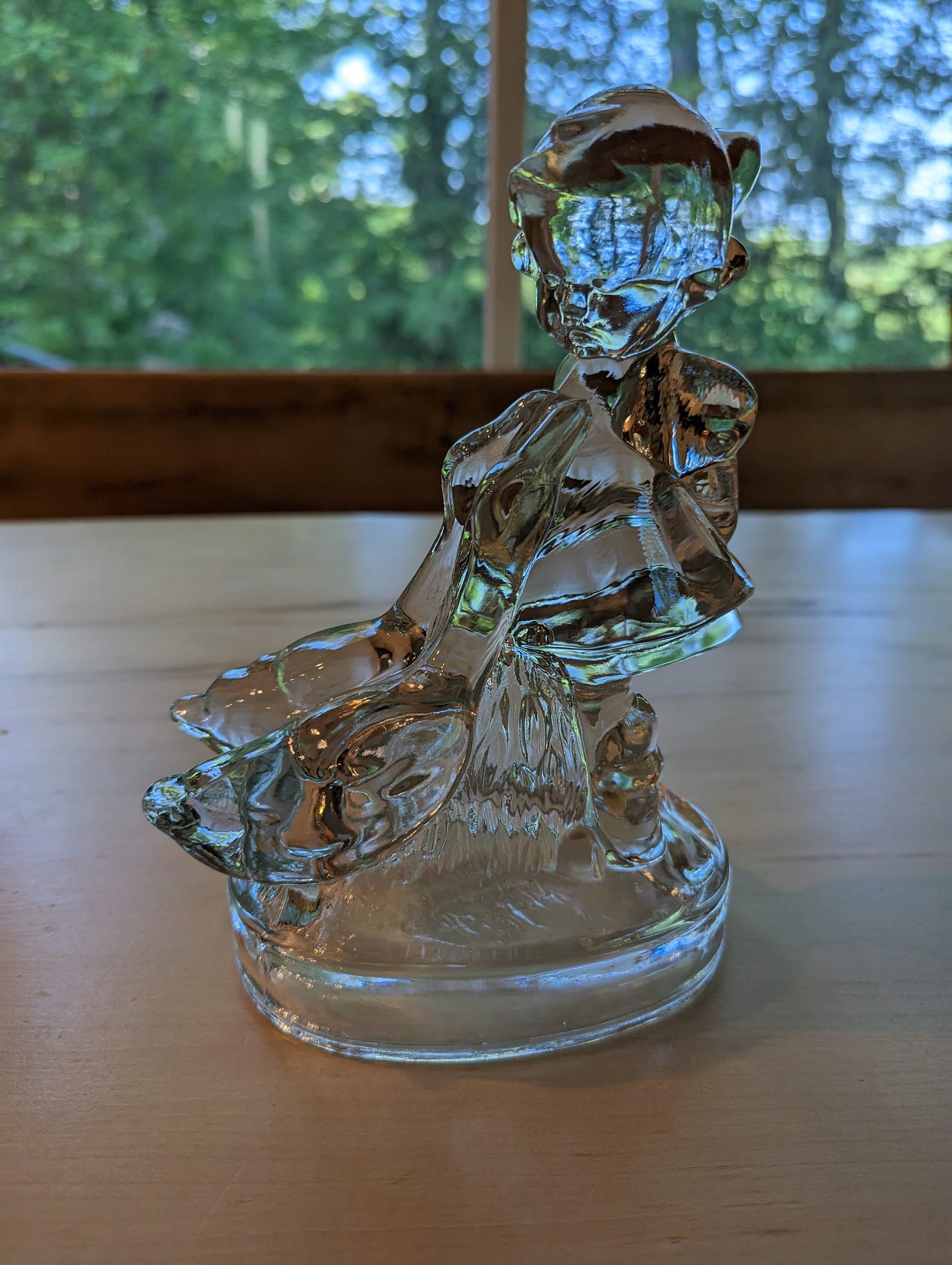 Vintage Glass Girl With Goose Figurine, L. E Smith Glass Hummel Style ...