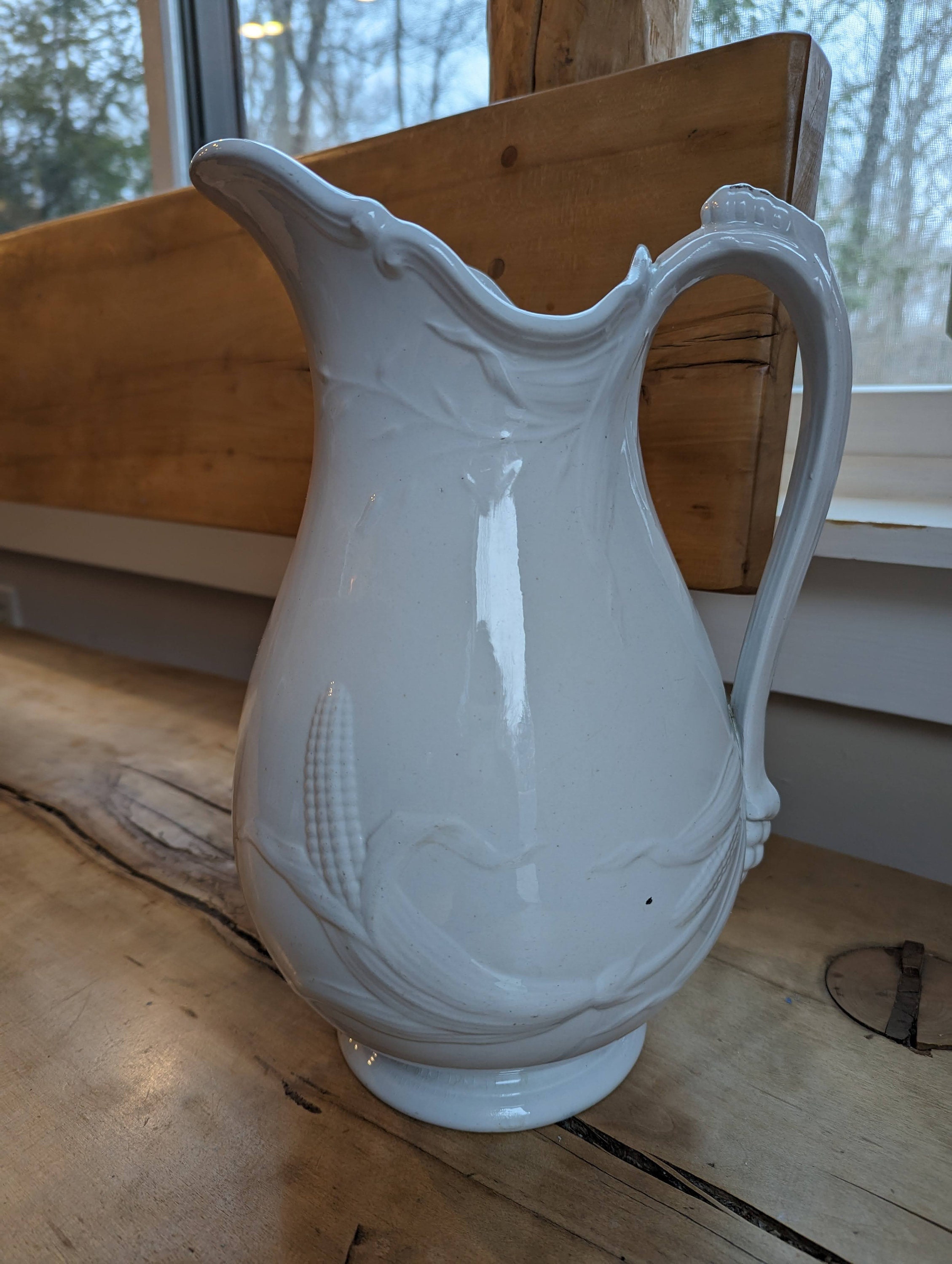 Large Antique White Davenport Ironstone Pitcher With Corn and Oats ...