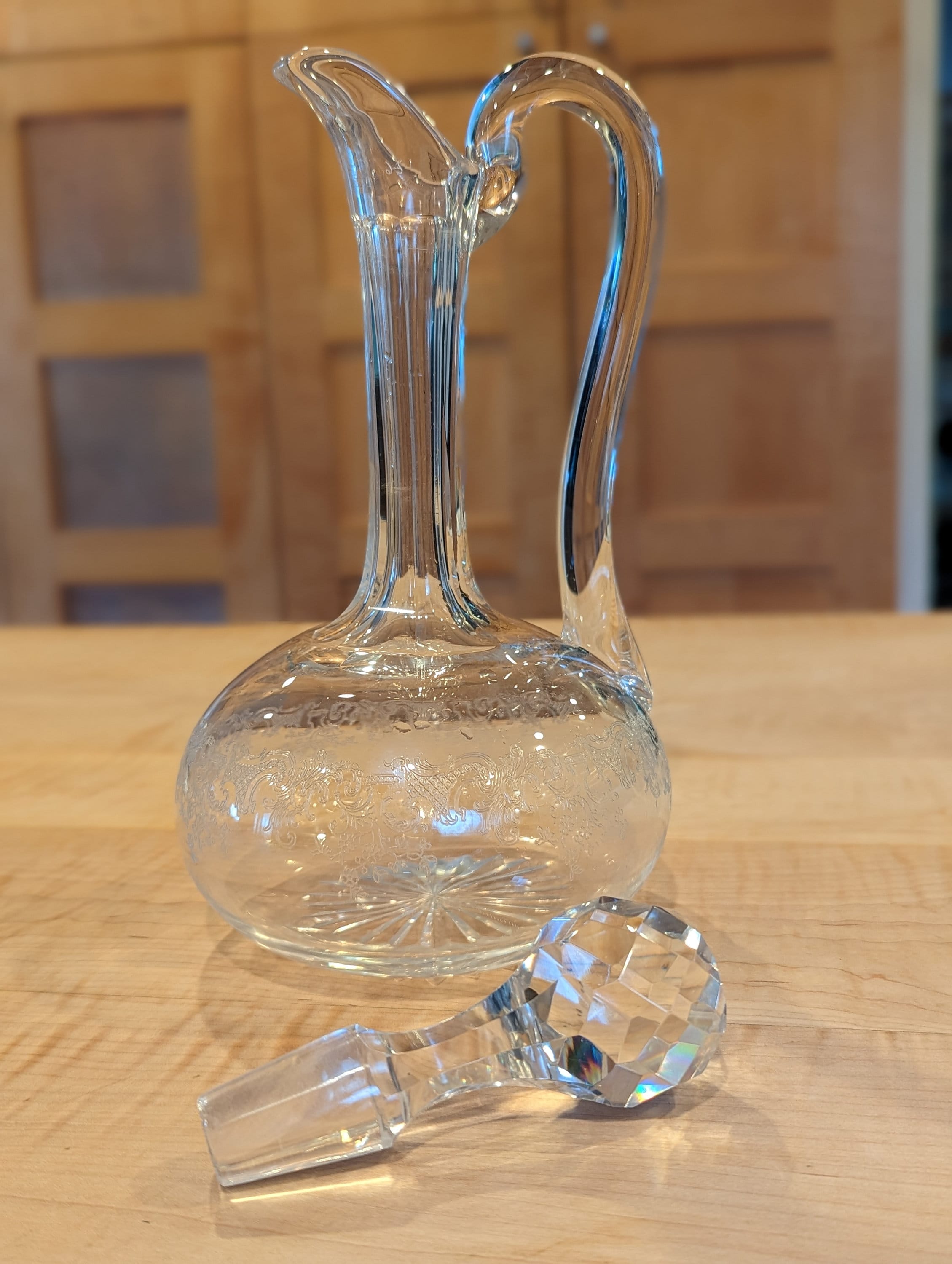 Antique French Etched Glass Long Neck Decanter and Stopper, Cut Glass ...