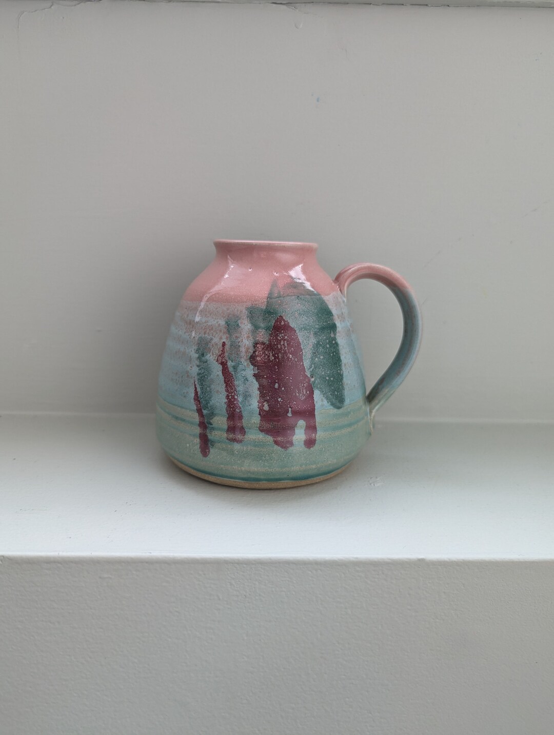 Vintage Stoneware Pottery Jug Handmade Vase Pottery Pitcher Pink ...
