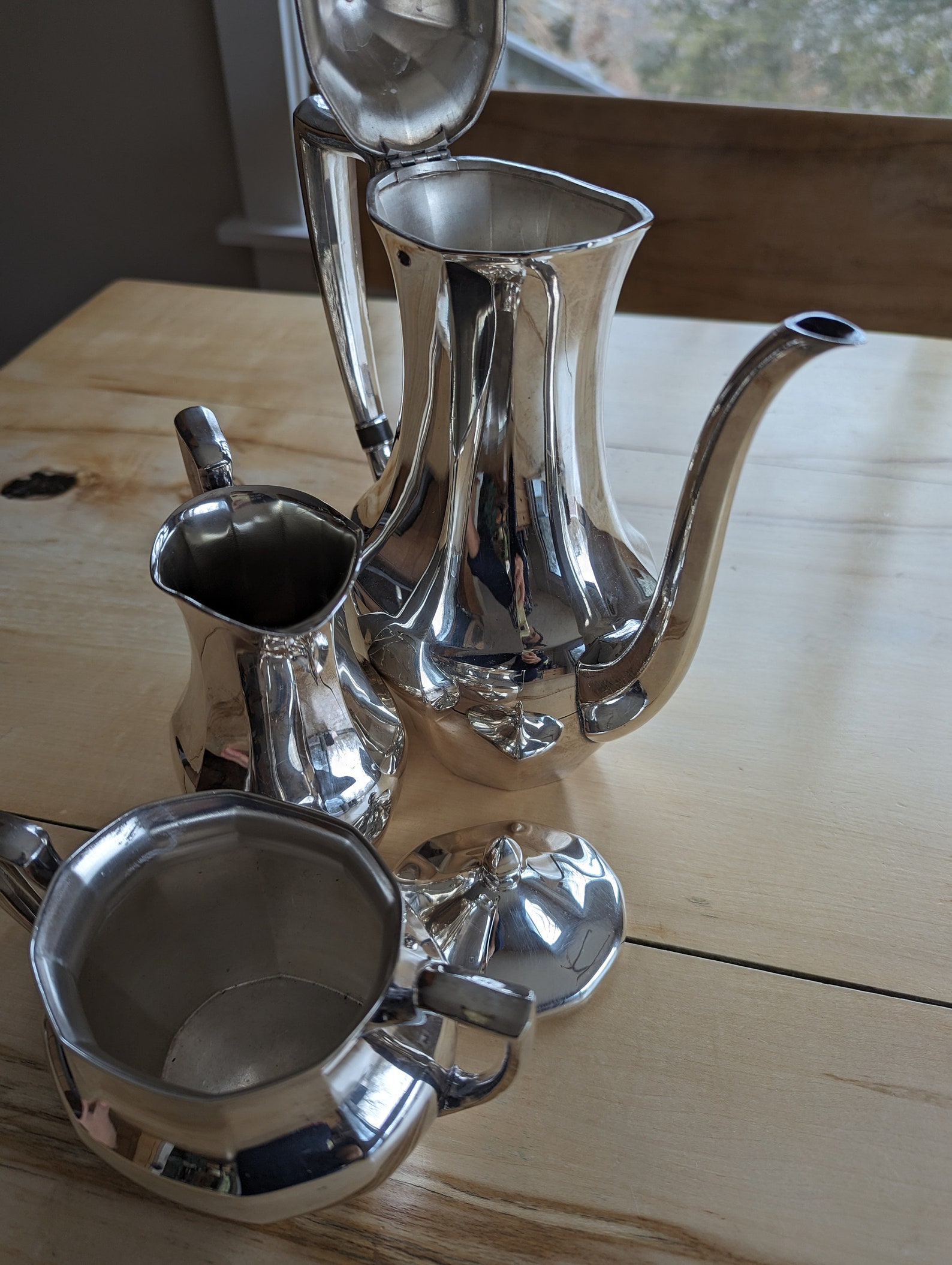 Antique Silverplate Tea Set Patrician by ONEIDA Silver, Art Deco Teapot ...
