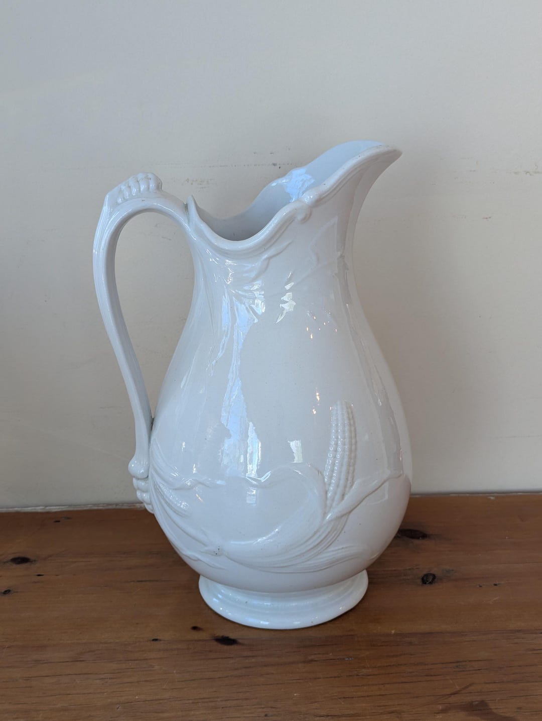 Large Antique White Davenport Ironstone Pitcher With Corn and Oats ...