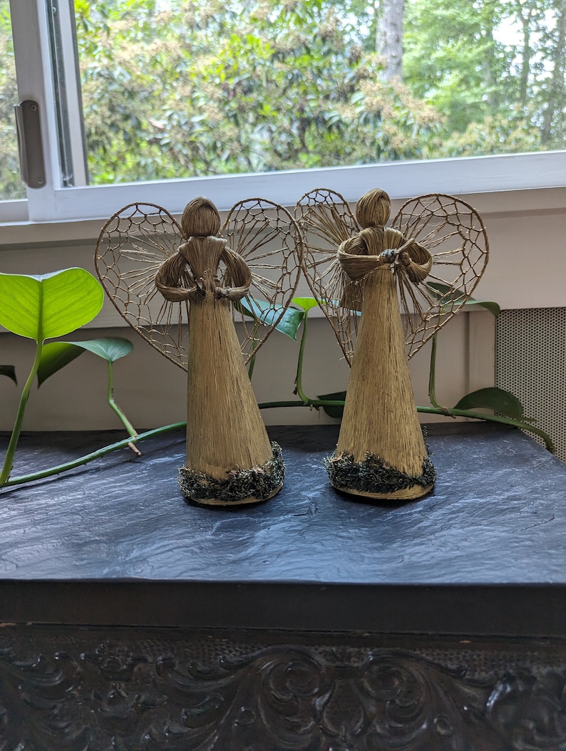 Vintage Set of Two Hand Made Corn Husk Angels Praying, Primitive Gold ...