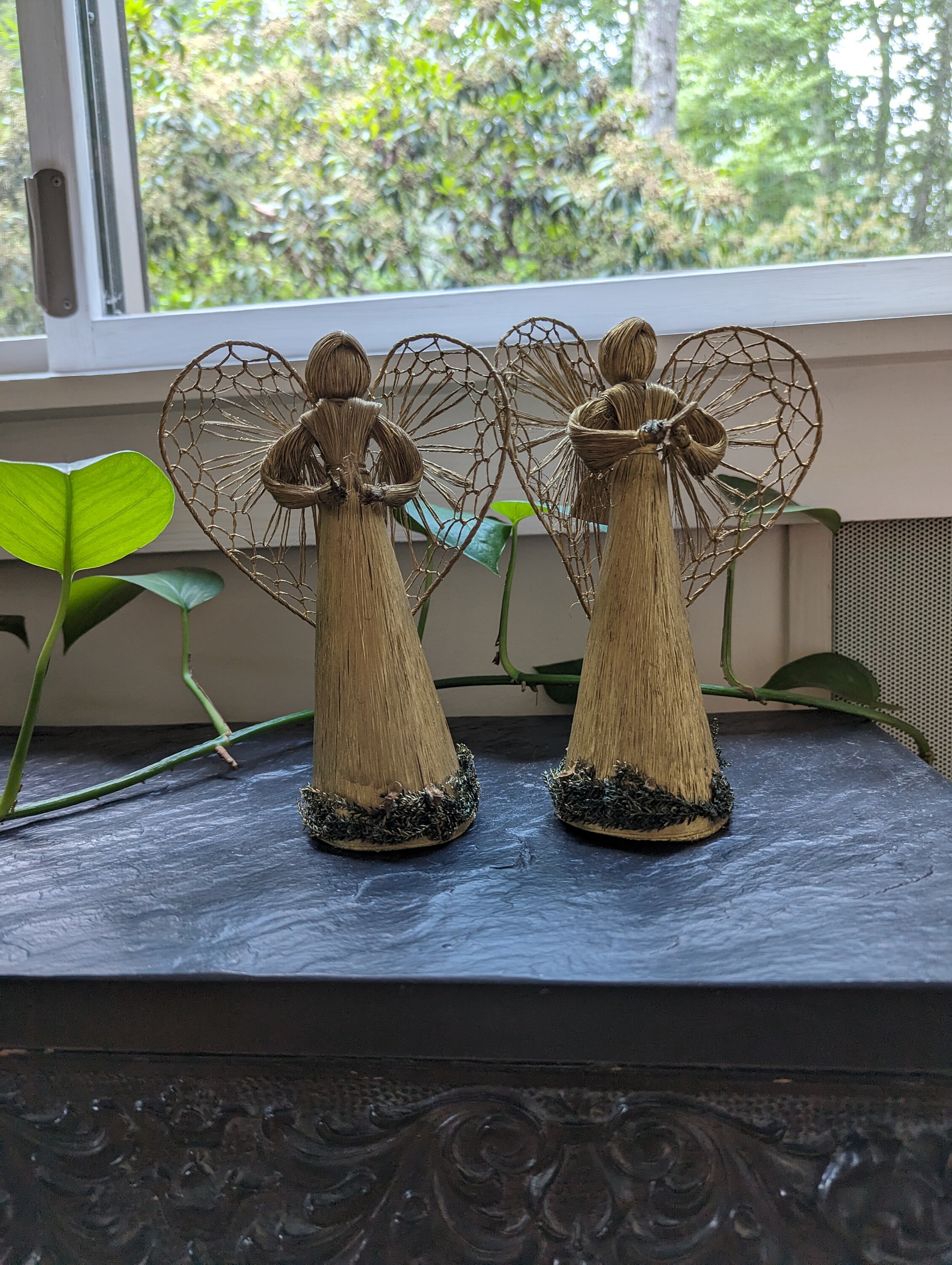 Vintage Set of Two Hand Made Corn Husk Angels Praying, Primitive Gold ...