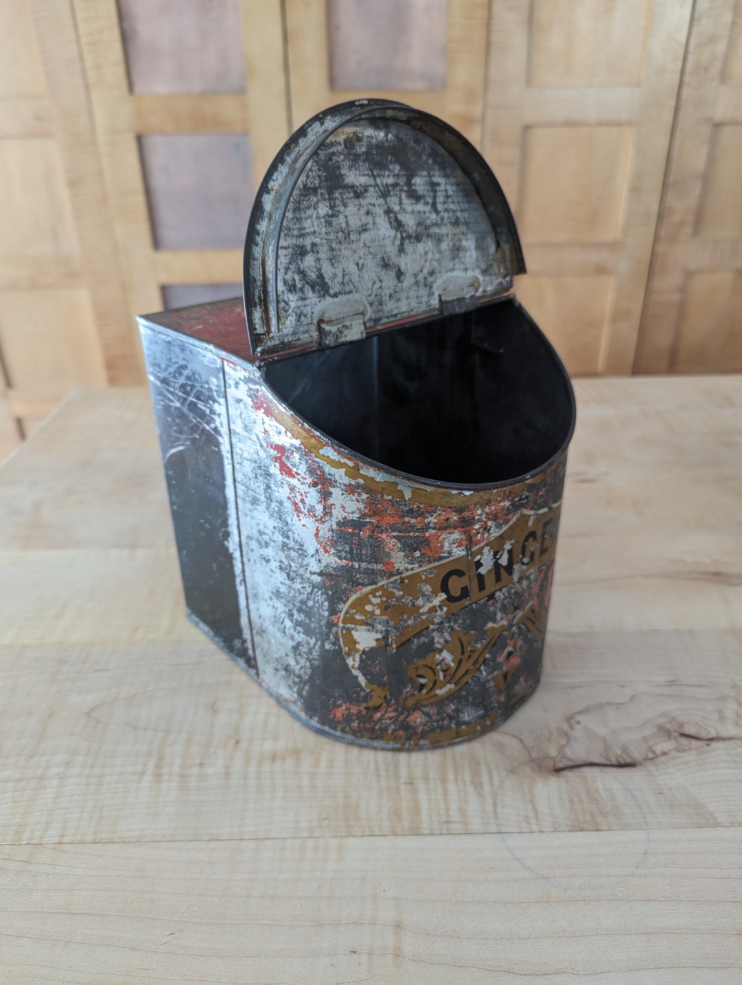 Antique Large Ginger Tin Container With Lid, Tea Bin General Country ...