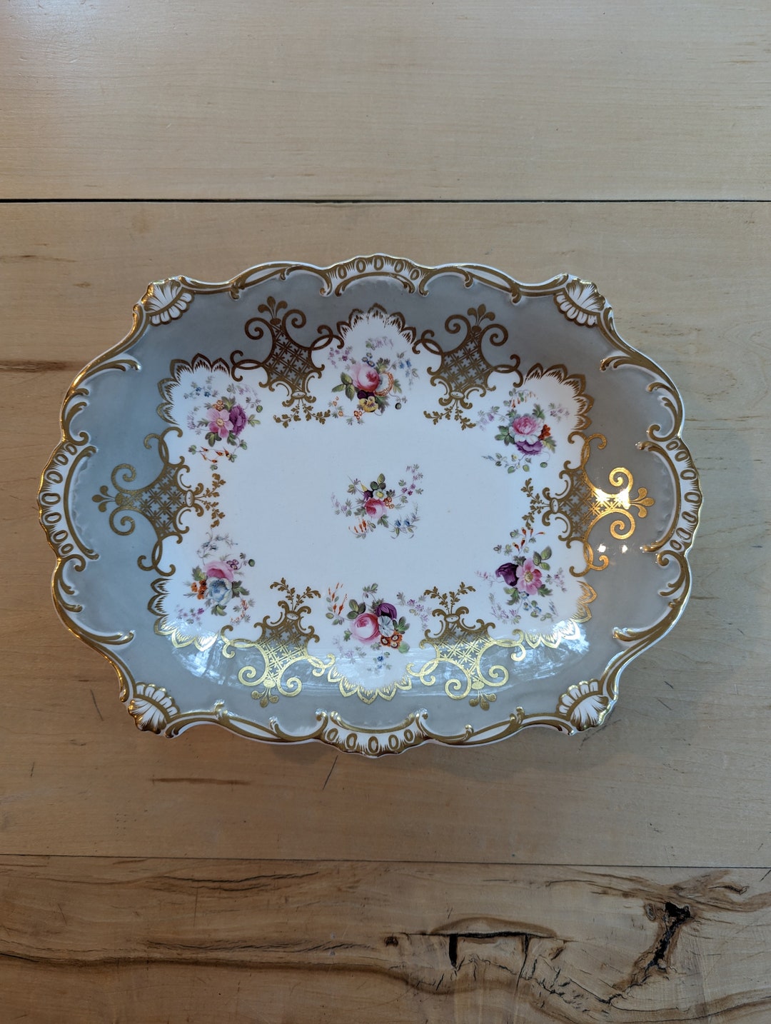 Antique English Rockingham Footed Cake Dish, Footed Floral Rockingham ...