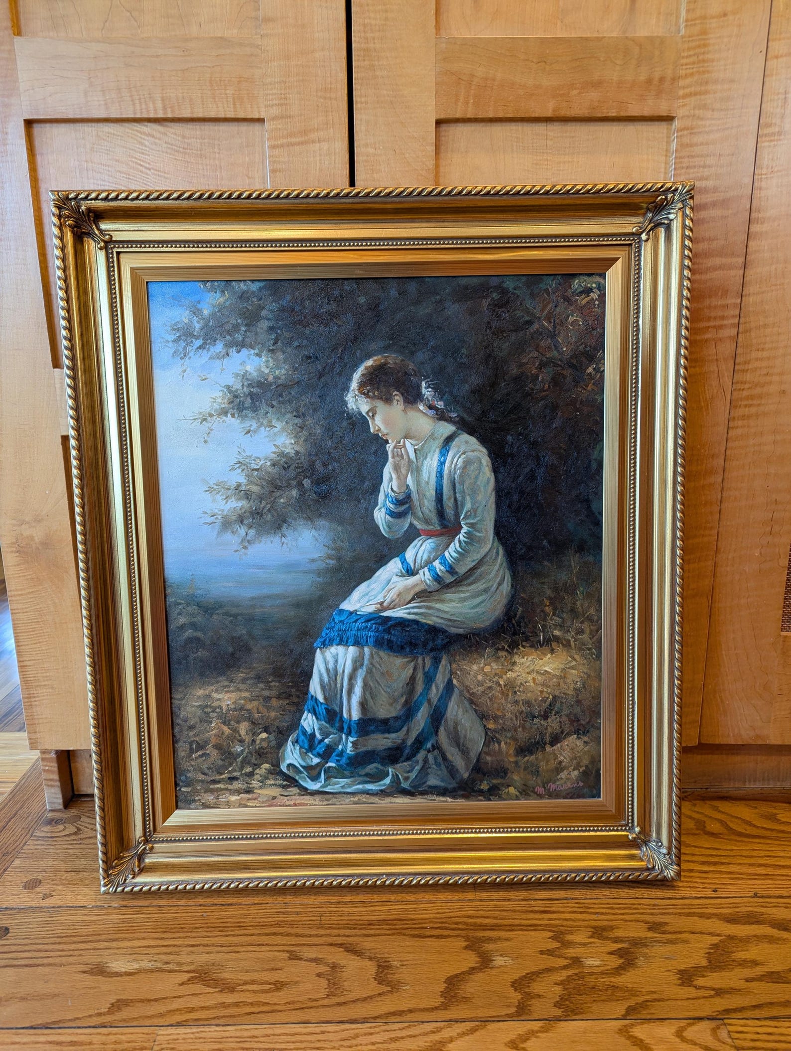 Large Original Oil Painting Young Woman With a Letter, Moody Painting ...
