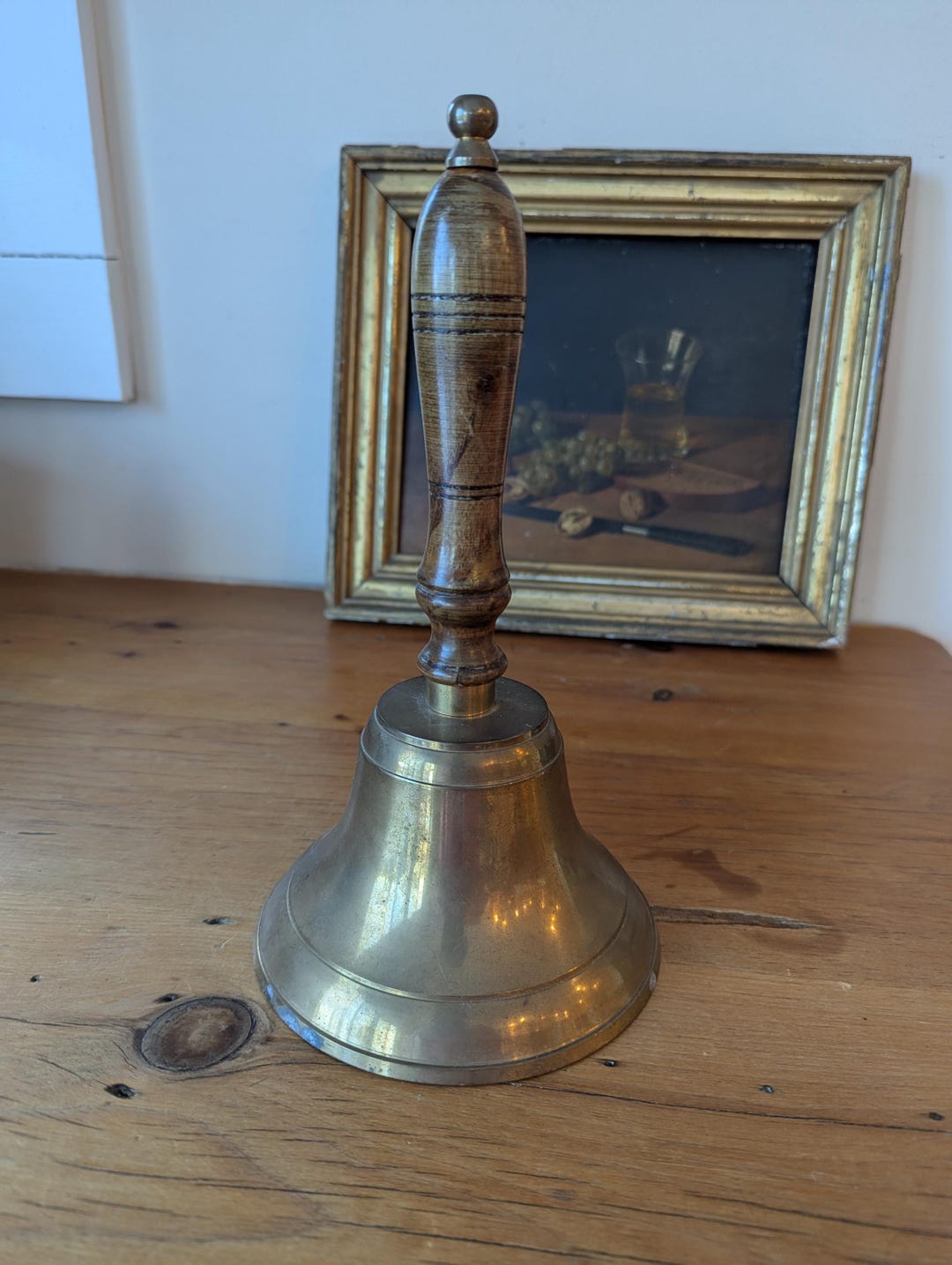 Large Vintage Brass Bell With Wooden Handle, Vintage Nautical Bell ...