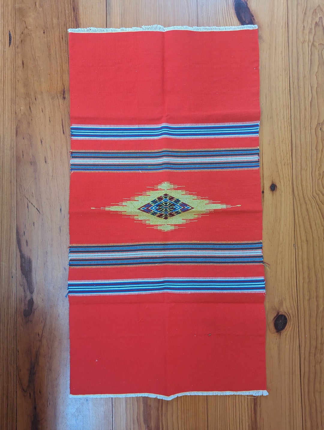 Vintage Red Hand Loomed Wool Syrian Kilim Small Rug or Tapestry, Red ...