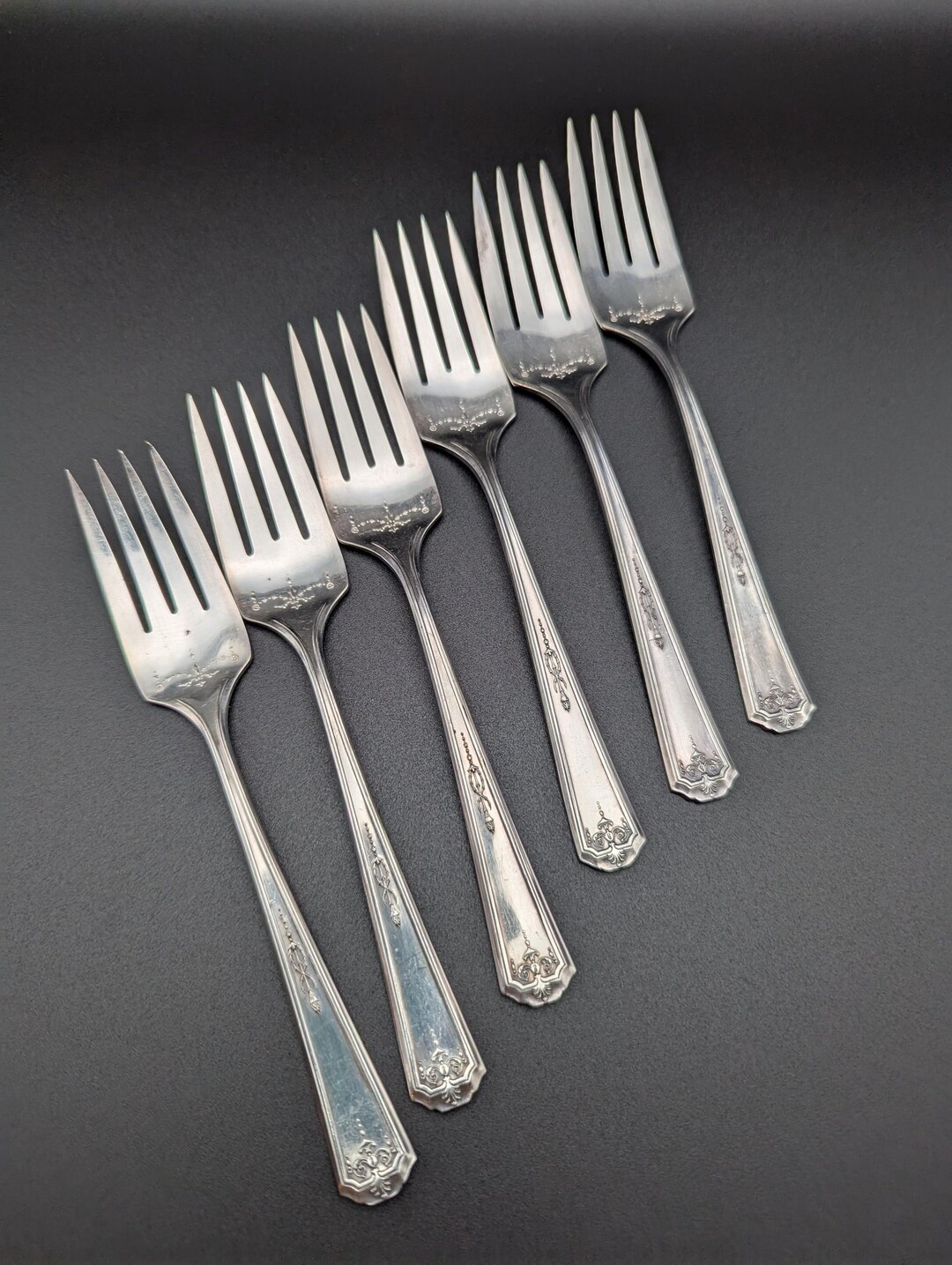 Antique Oneida Tudor Plate Queen Bess Salad Forks Set of 6 Tuder Plate ...