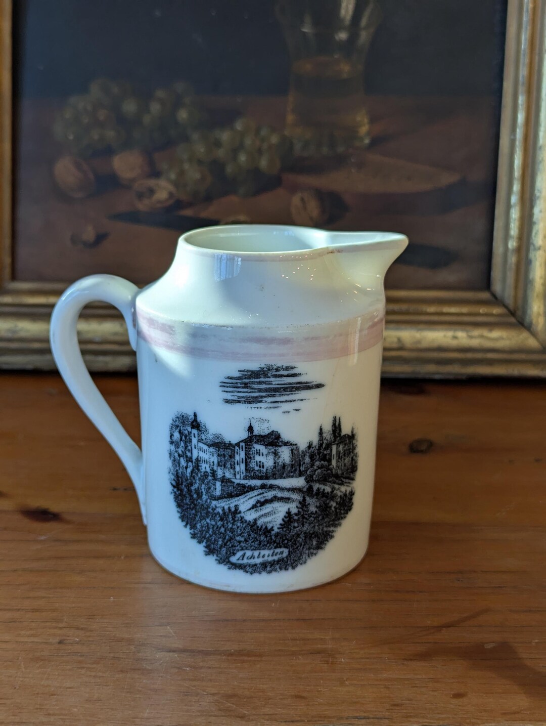 Antique Austrian Creamware Pitcher Black Transferware 19th Century ...