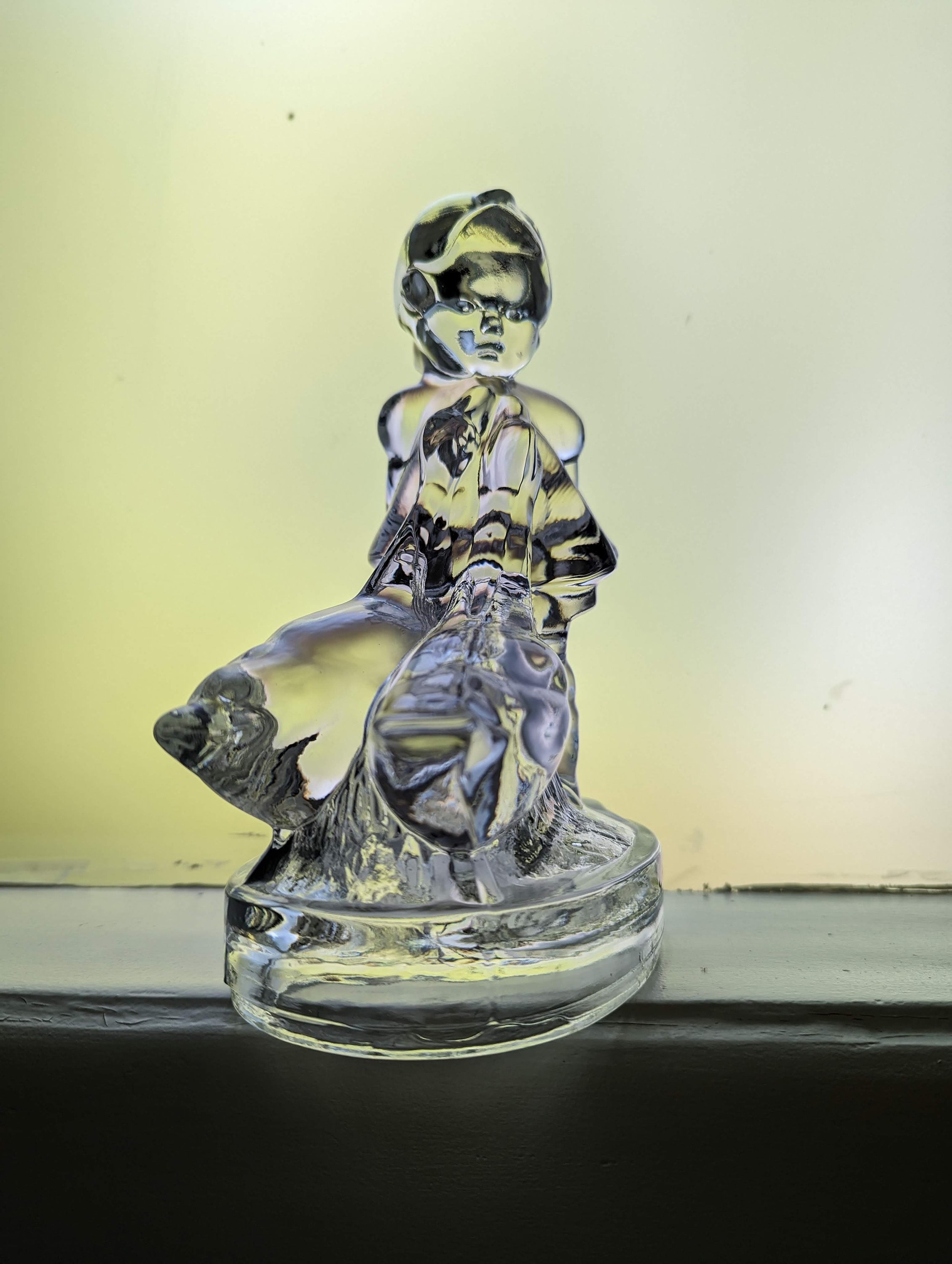Vintage Glass Girl With Goose Figurine, L. E Smith Glass Hummel Style ...