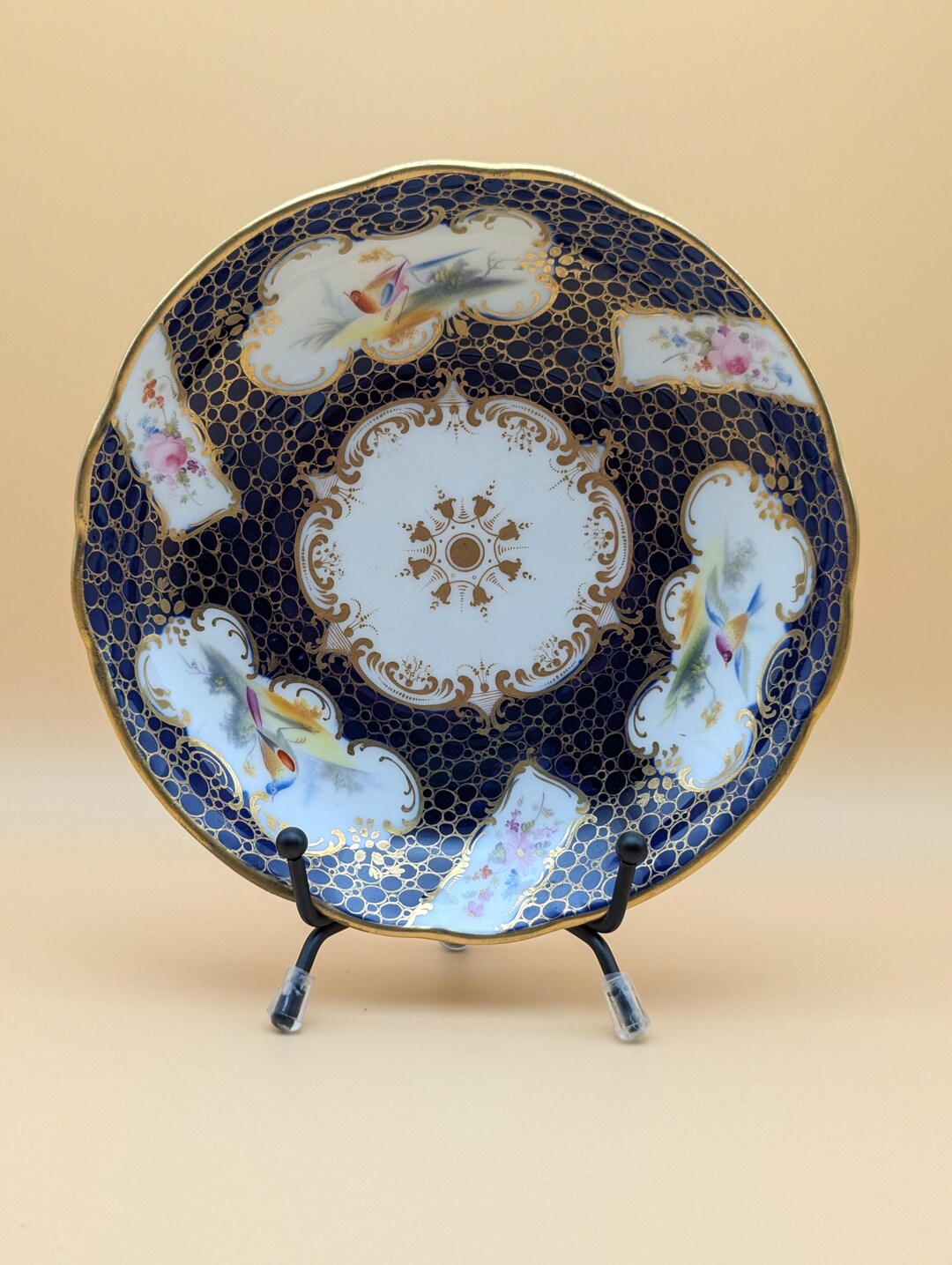 Antique Cobalt Gilded Plate Sevres Style, Hand Painted Unmarked Birds ...