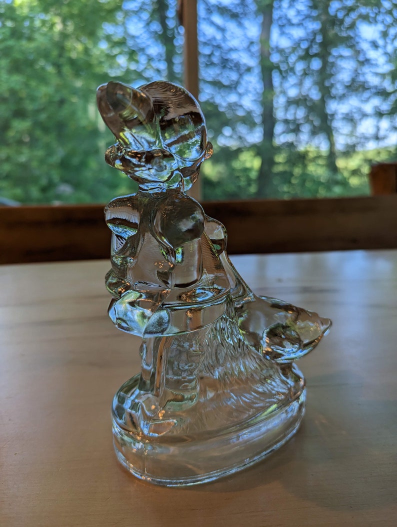 Vintage Glass Girl With Goose Figurine, L. E Smith Glass Hummel Style ...