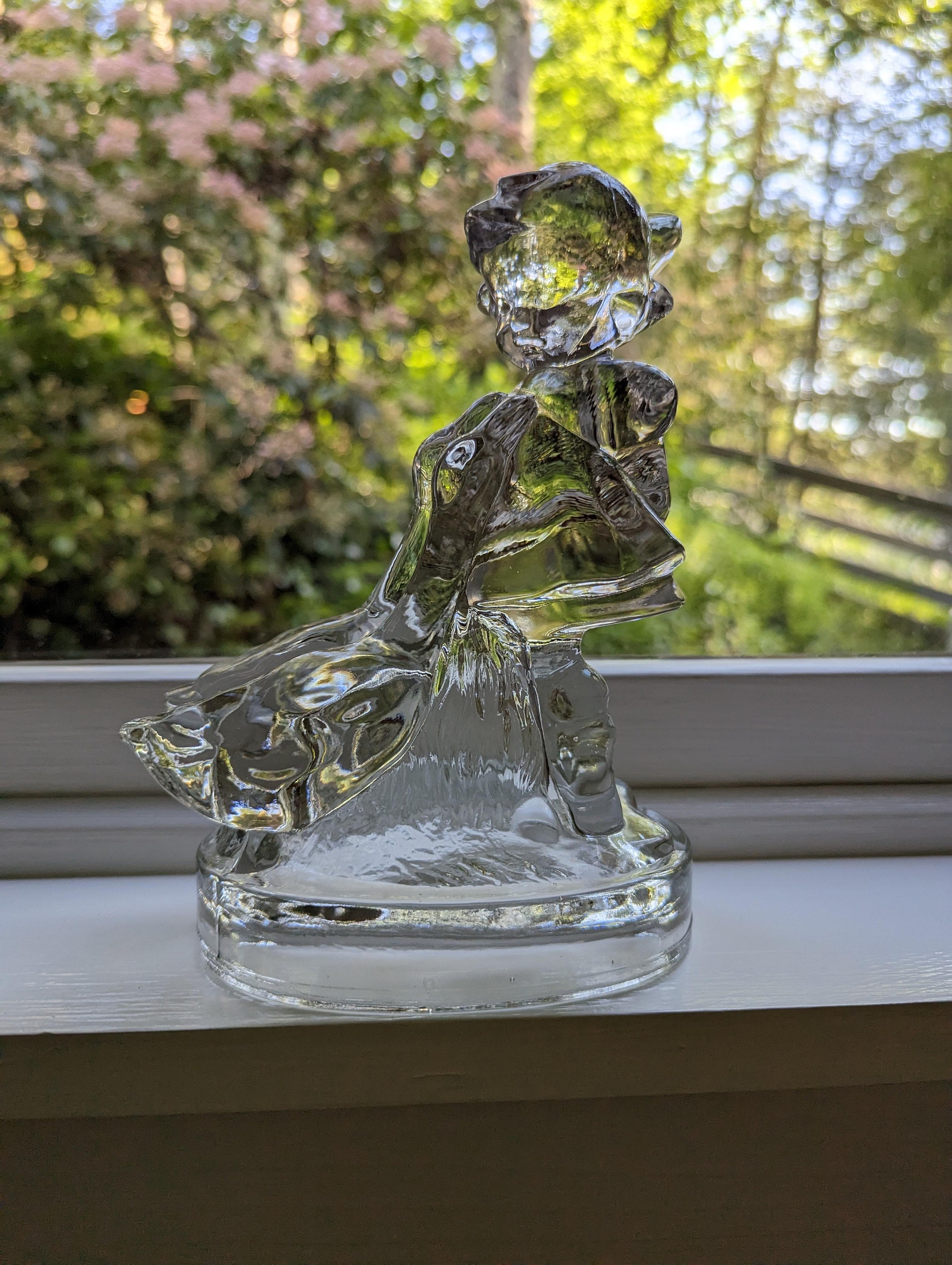 Vintage Glass Girl With Goose Figurine, L. E Smith Glass Hummel Style ...
