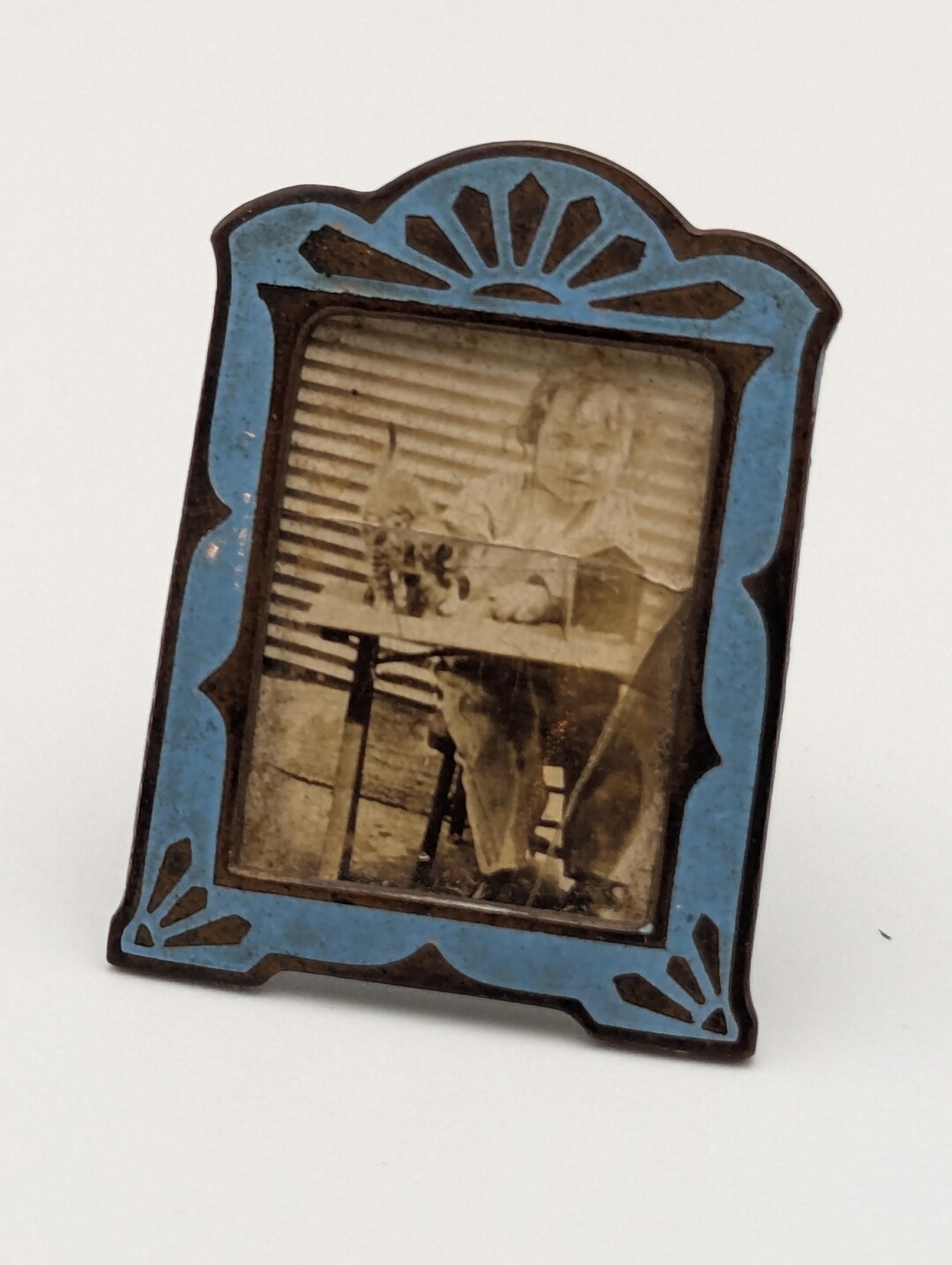 Antique Tintype Miniature Blue Enamel Art Deco Picture Frame With Photo ...