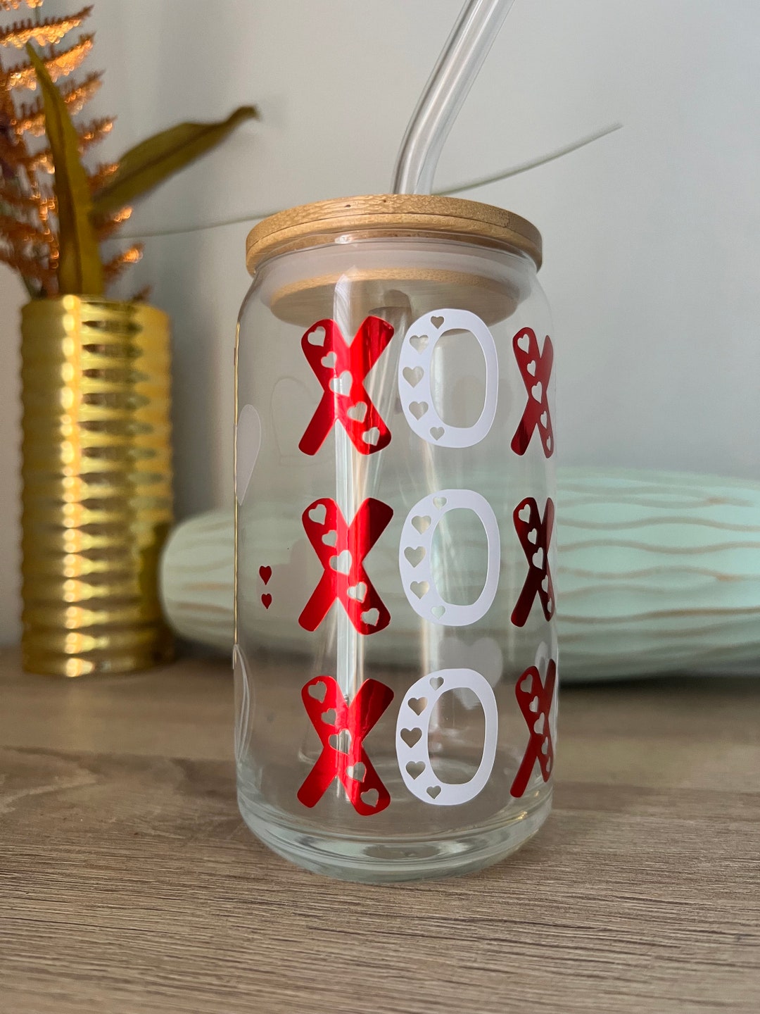 Glass Cup, XOXO Color Changing, 16oz, With Bamboo Lid & Glass Straw - Etsy