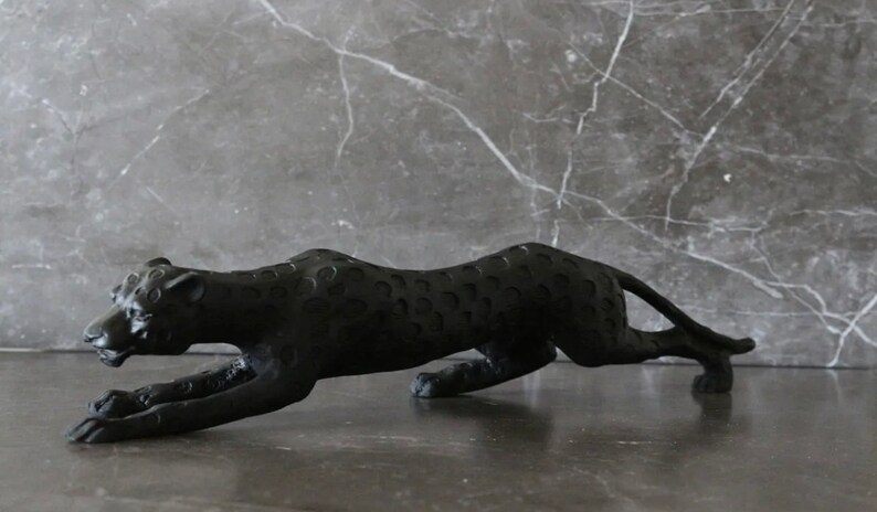 Large Black Leopard Statue , 17in Huge Handcasted Leopard Statue ...