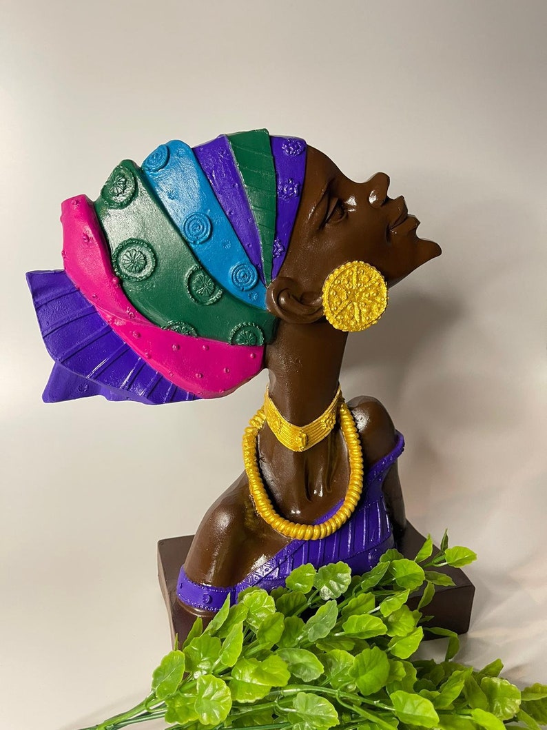 Woman Statue,african Woman Statues, Colorful African Woman Bust , Black ...