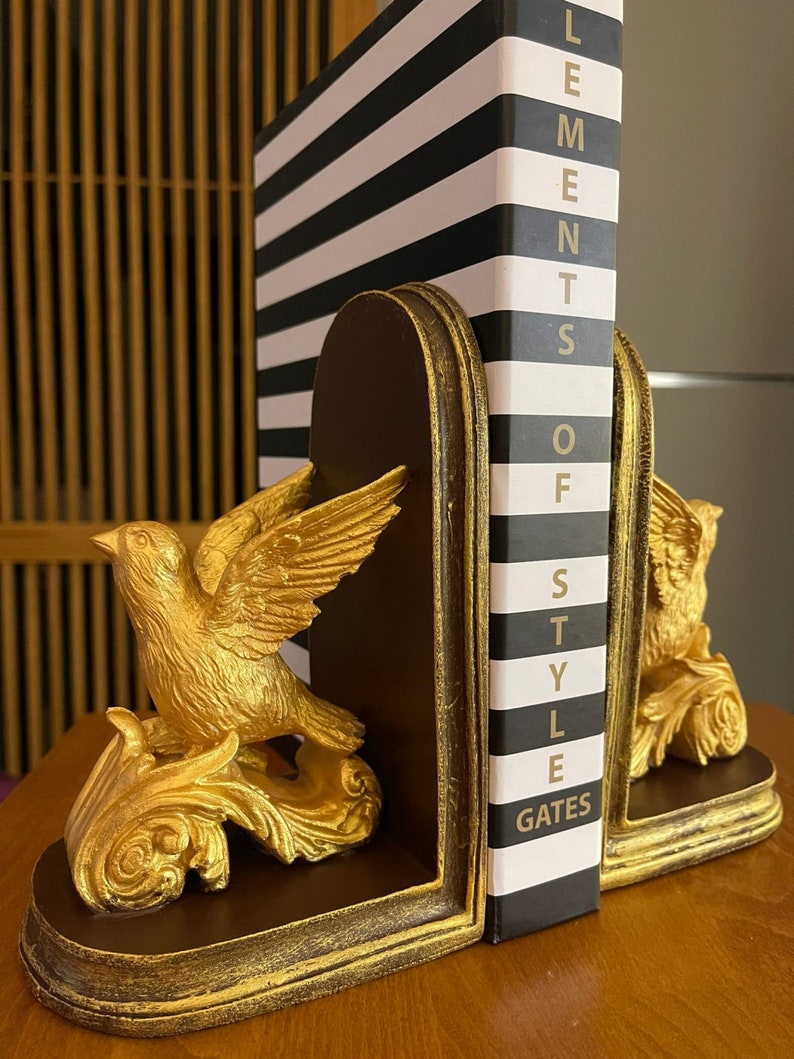 Handmade Gold Bird Bookends: Office Sculpture, Functional Art - Etsy