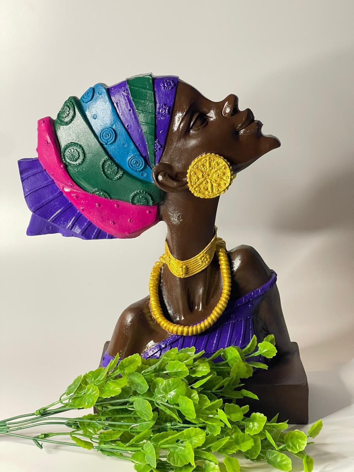Woman Statue,african Woman Statues, Colorful African Woman Bust , Black ...