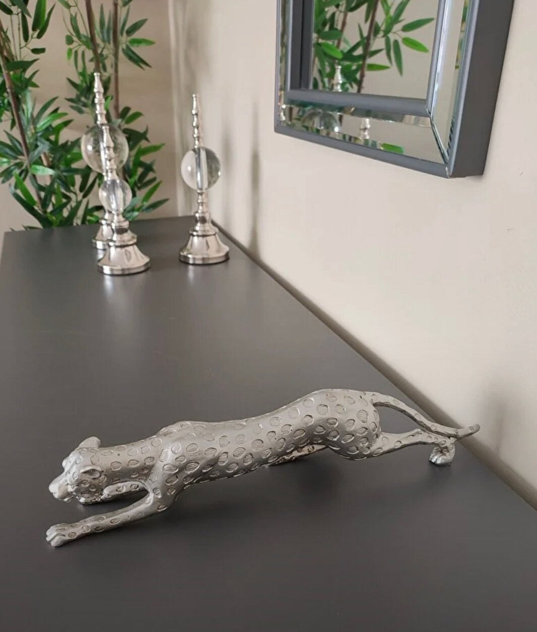Large Silver Leopard Statue , 17in Huge Handcasted Leopard Statue ...