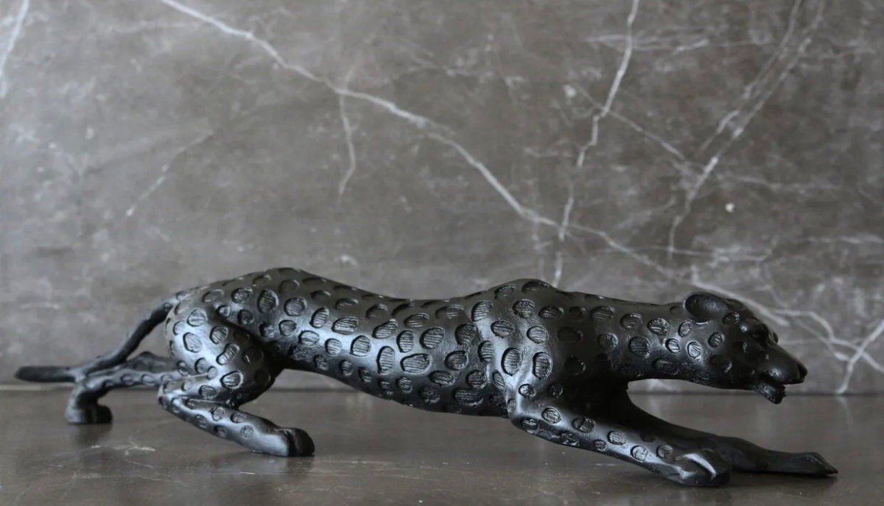 Large Black Leopard Statue , 17in Huge Handcasted Leopard Statue ...
