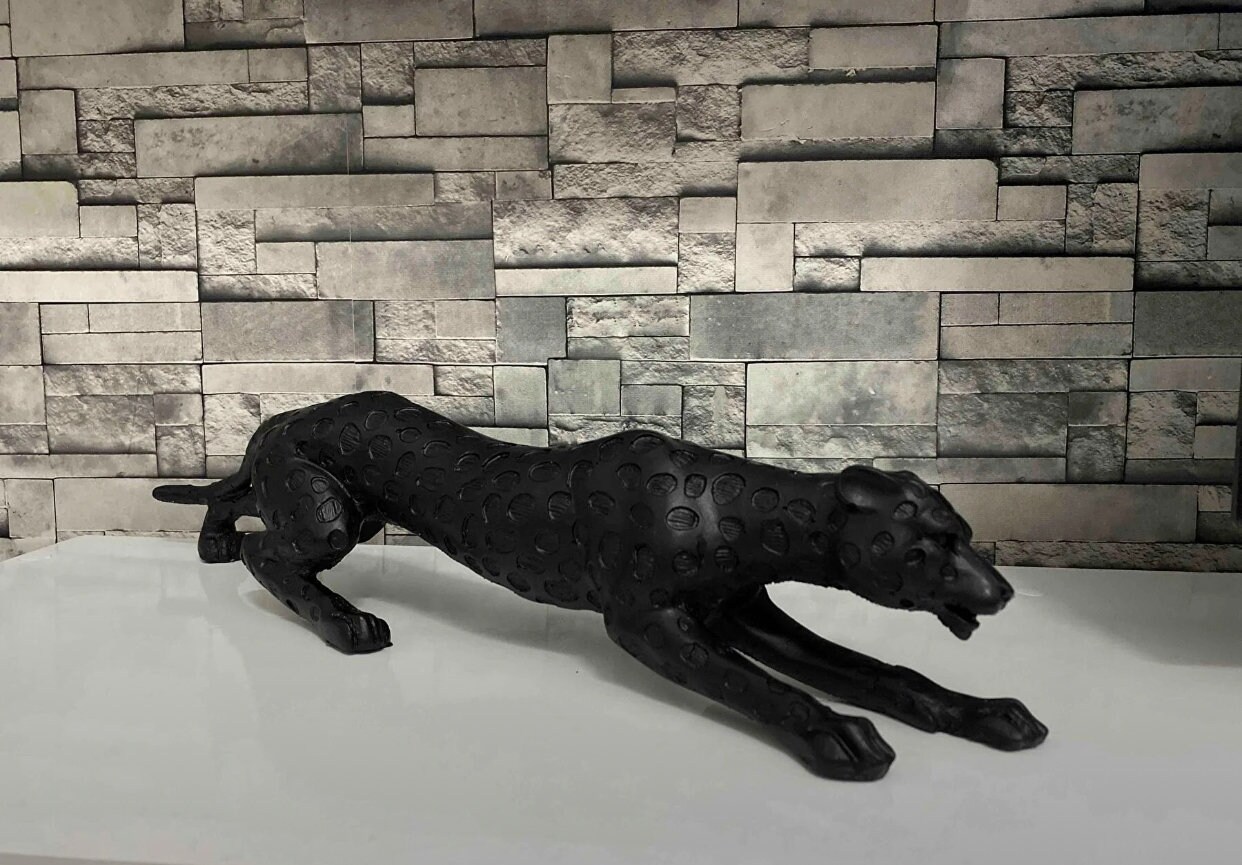 Large Black Leopard Statue , 17in Huge Handcasted Leopard Statue ...