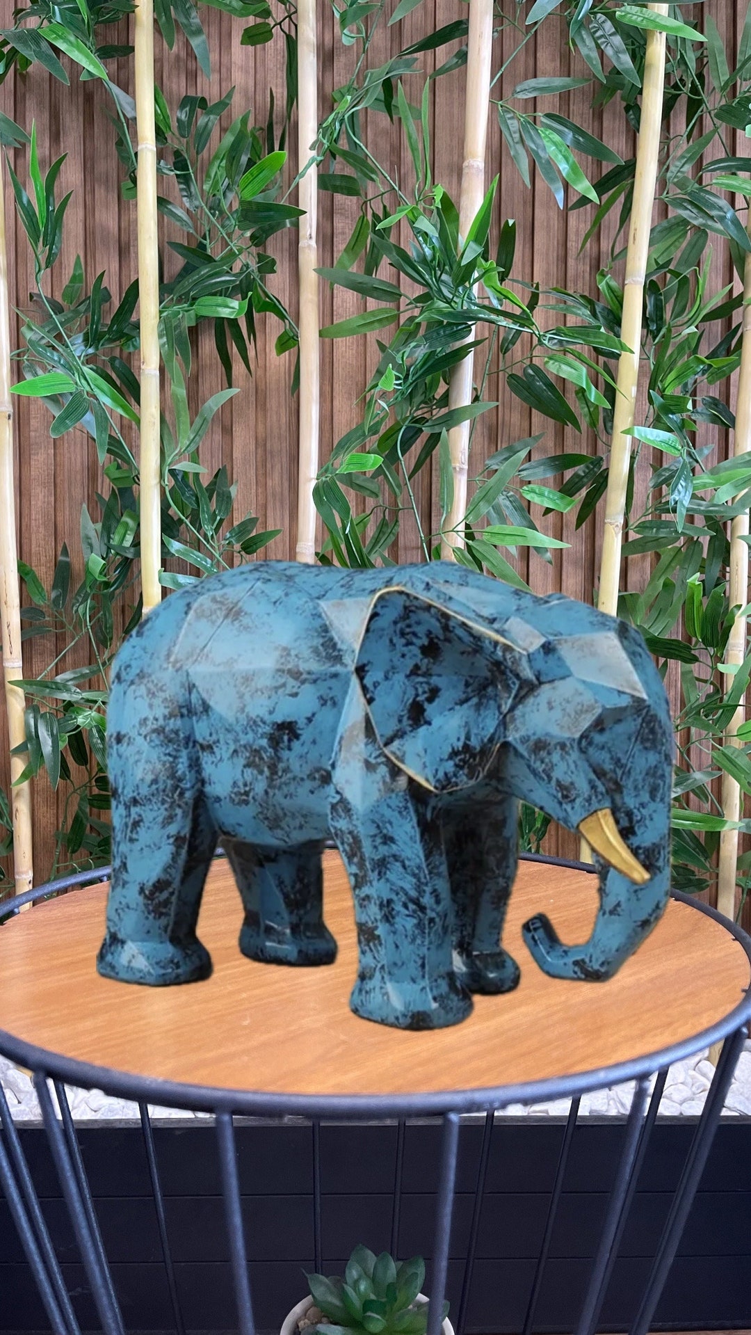Elephant Statue, Blue Elephant Sculpture , Geometric Elephant Figurine ...