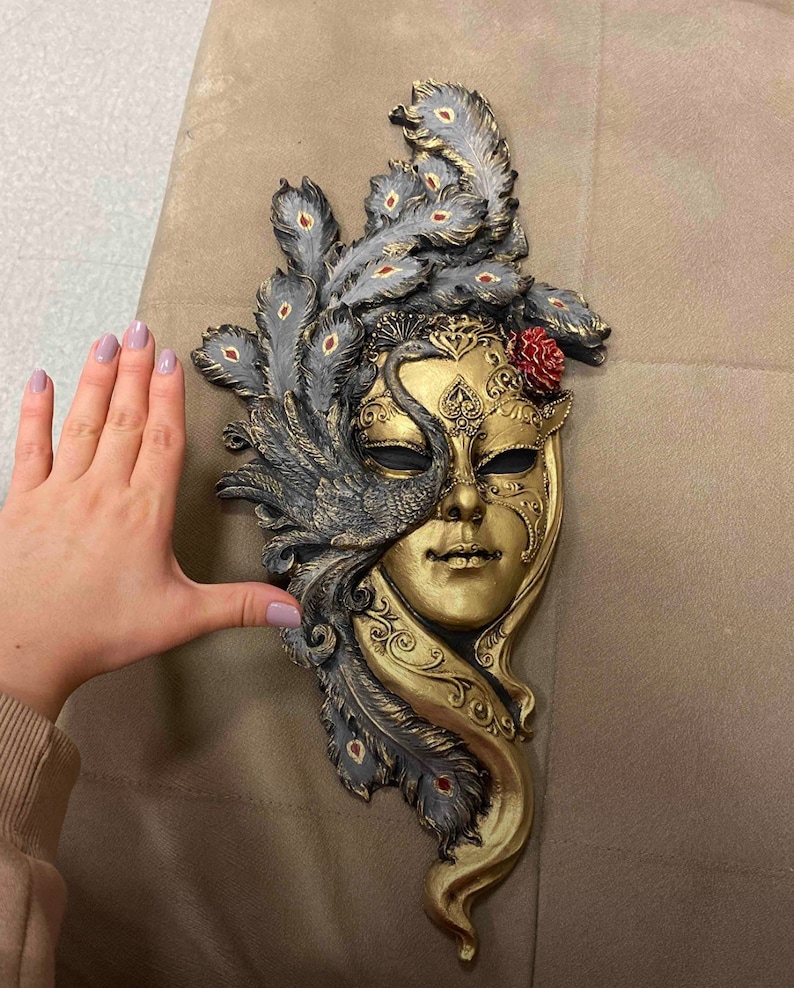 Venetian Carnival Mask Wall Decor: Polyester Sculpture (10.23x20.87 In ...