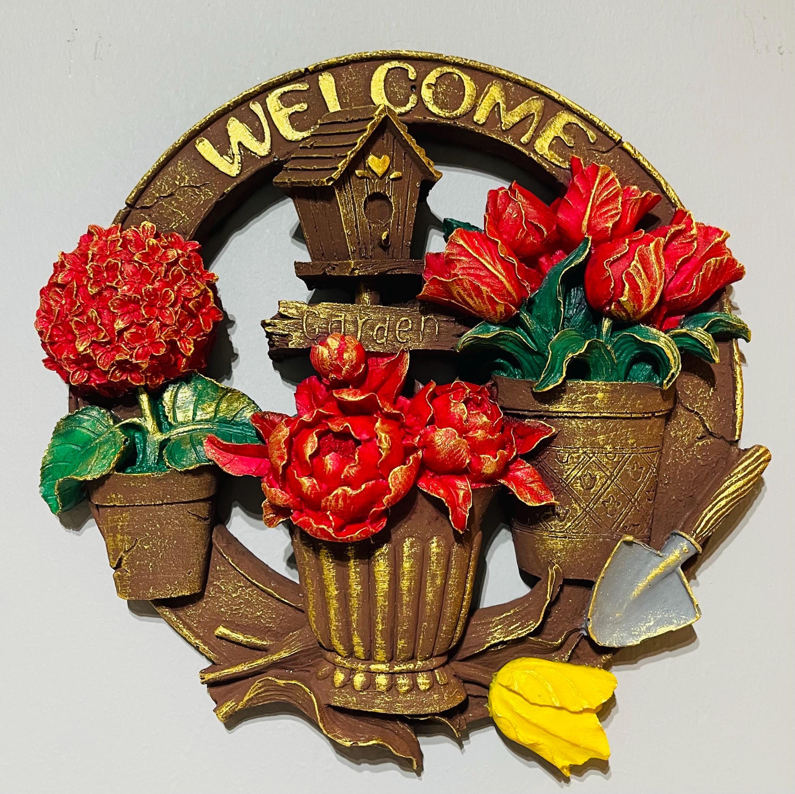Handmade Floral Welcome Sign: Garden Door-wall Hanging (24x24 Cm) - Etsy