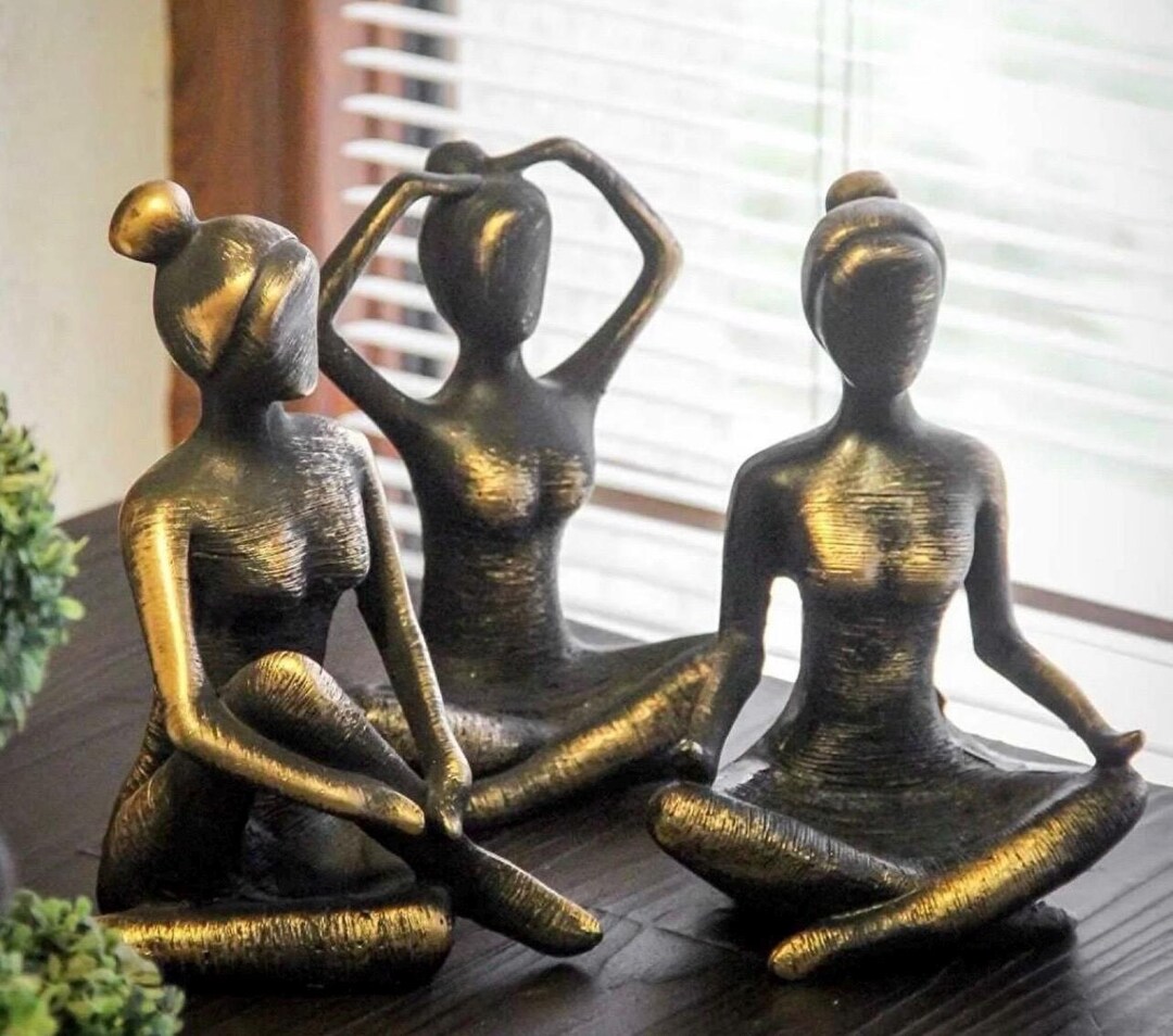 Set of 3 Handmade Yoga Women Statues: Elegant Home Decor - Etsy