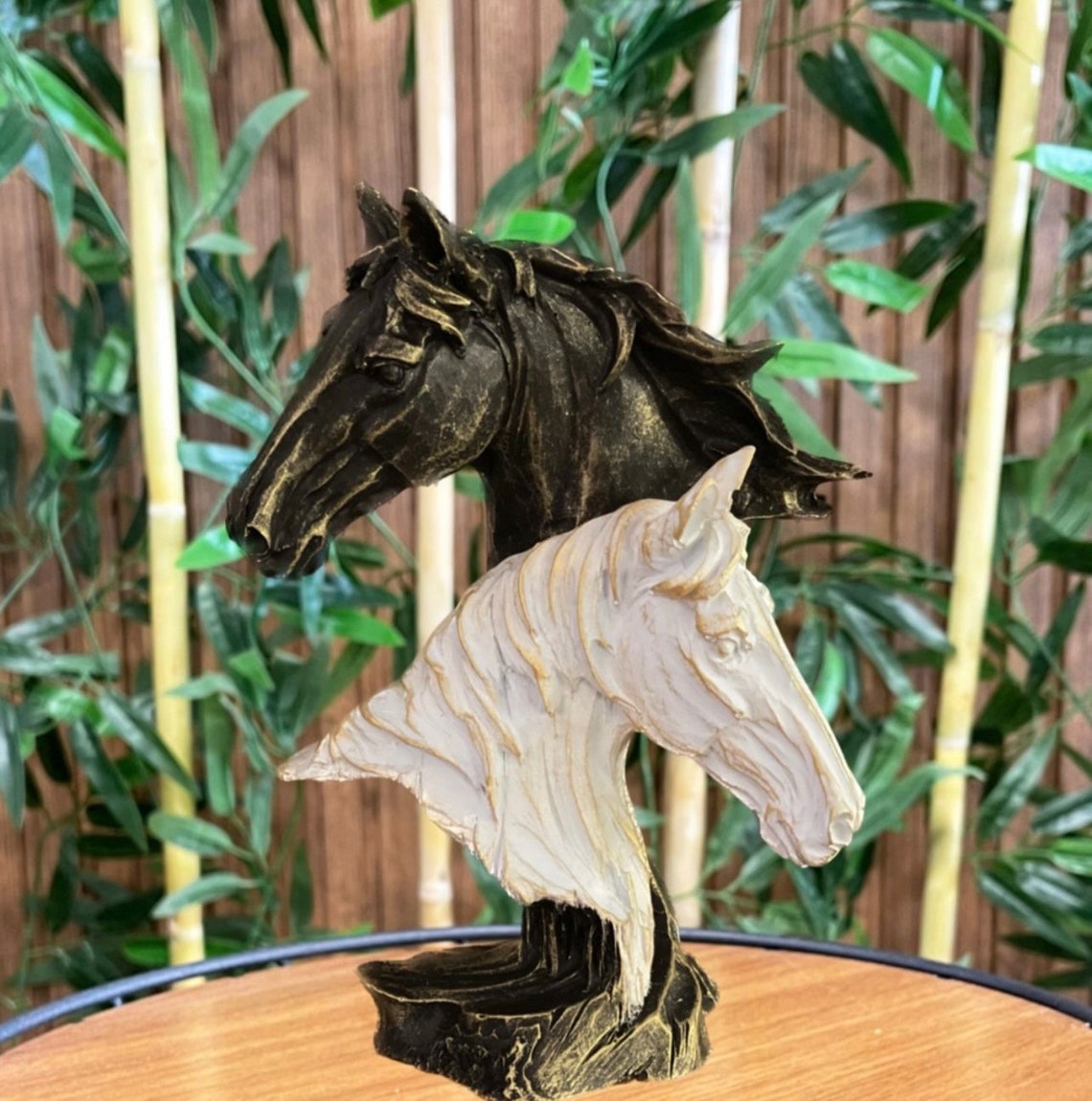 Distressed Double Horse Head Sculpture: Vintage Painted Polyester ...