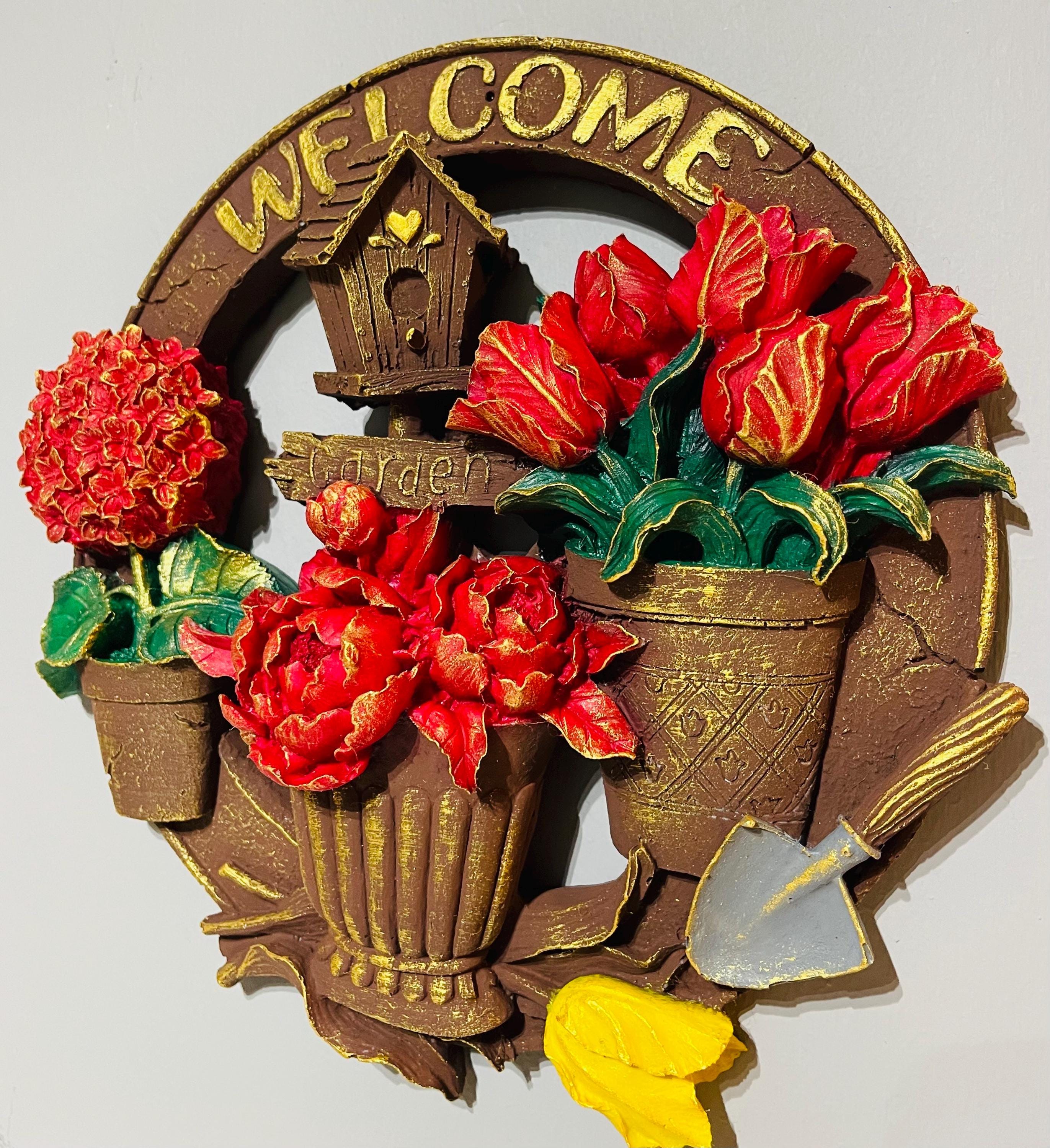 Handmade Floral Welcome Sign: Garden Door-wall Hanging (24x24 Cm) - Etsy