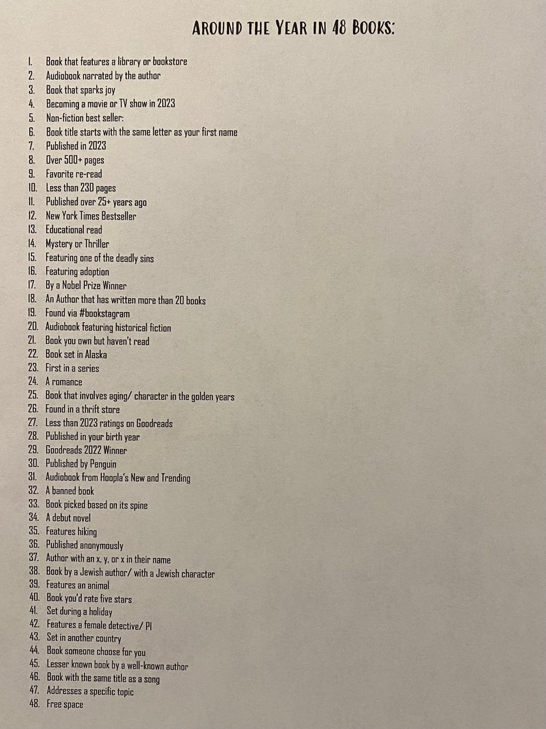 Book Reading Challenge **digital** Printable Around the Year in 48 ...