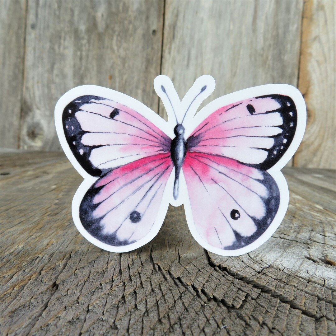 Pink Butterfly Watercolor Sticker Decal Full Color Waterproof Gardener ...