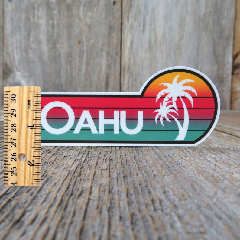 Oahu Hawaii Tropical Sunset Sticker Palm Tree Retro Destination ...