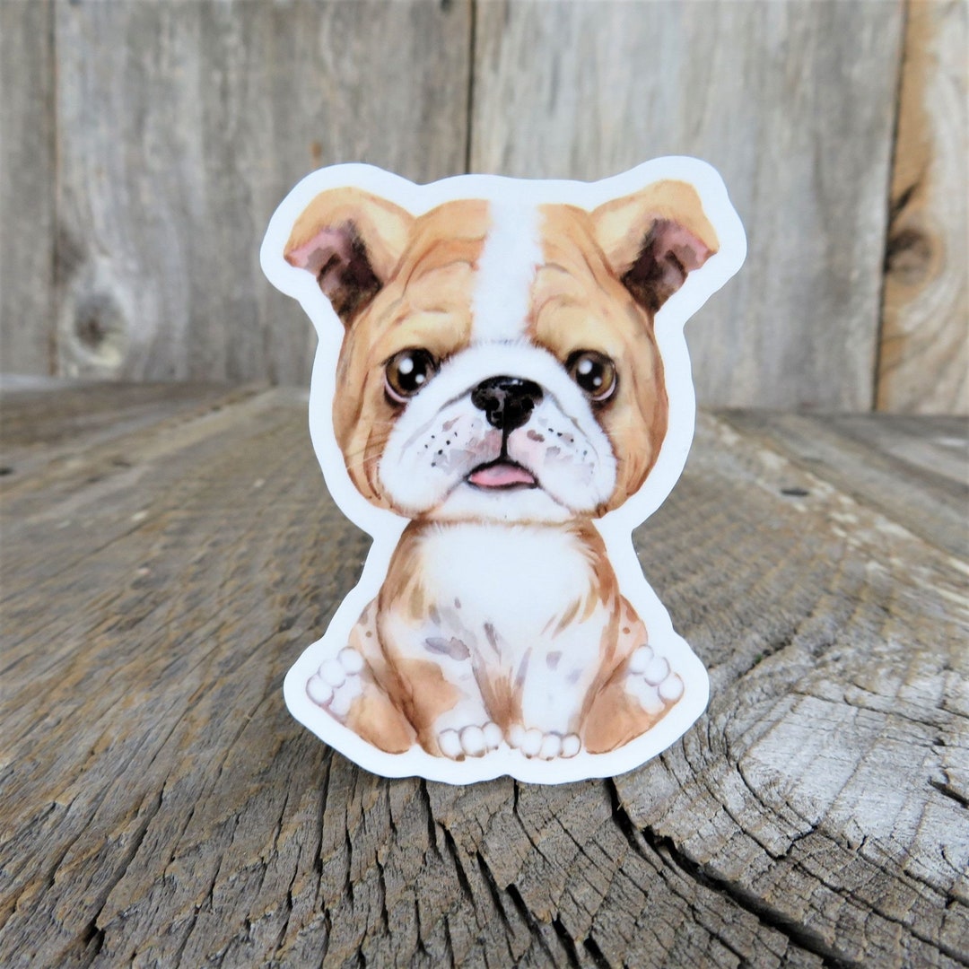 English Bulldog Puppy Dog Sticker Decal Tan White Full Color Cartoon ...