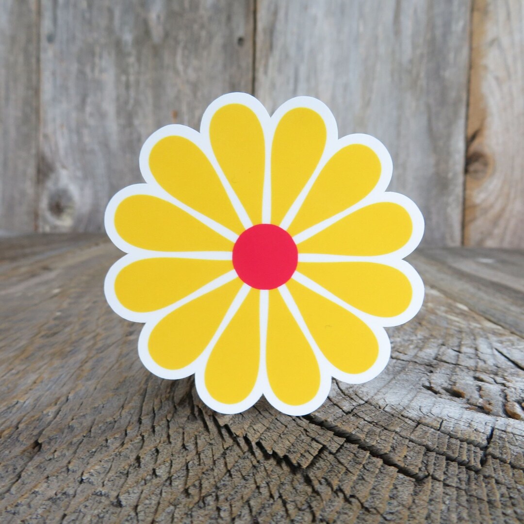 Retro Style Daisy Flower Sticker Yellow Waterproof Full Color Groovy 70 ...
